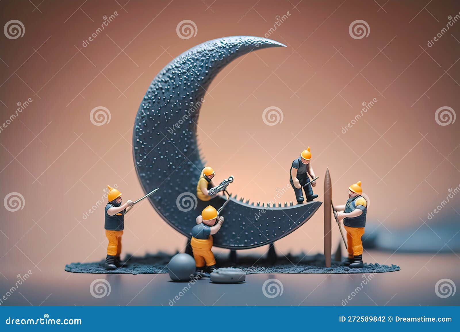 Tiny Workers Building a Crescent Moon on Ramadan, Generative Ai ...