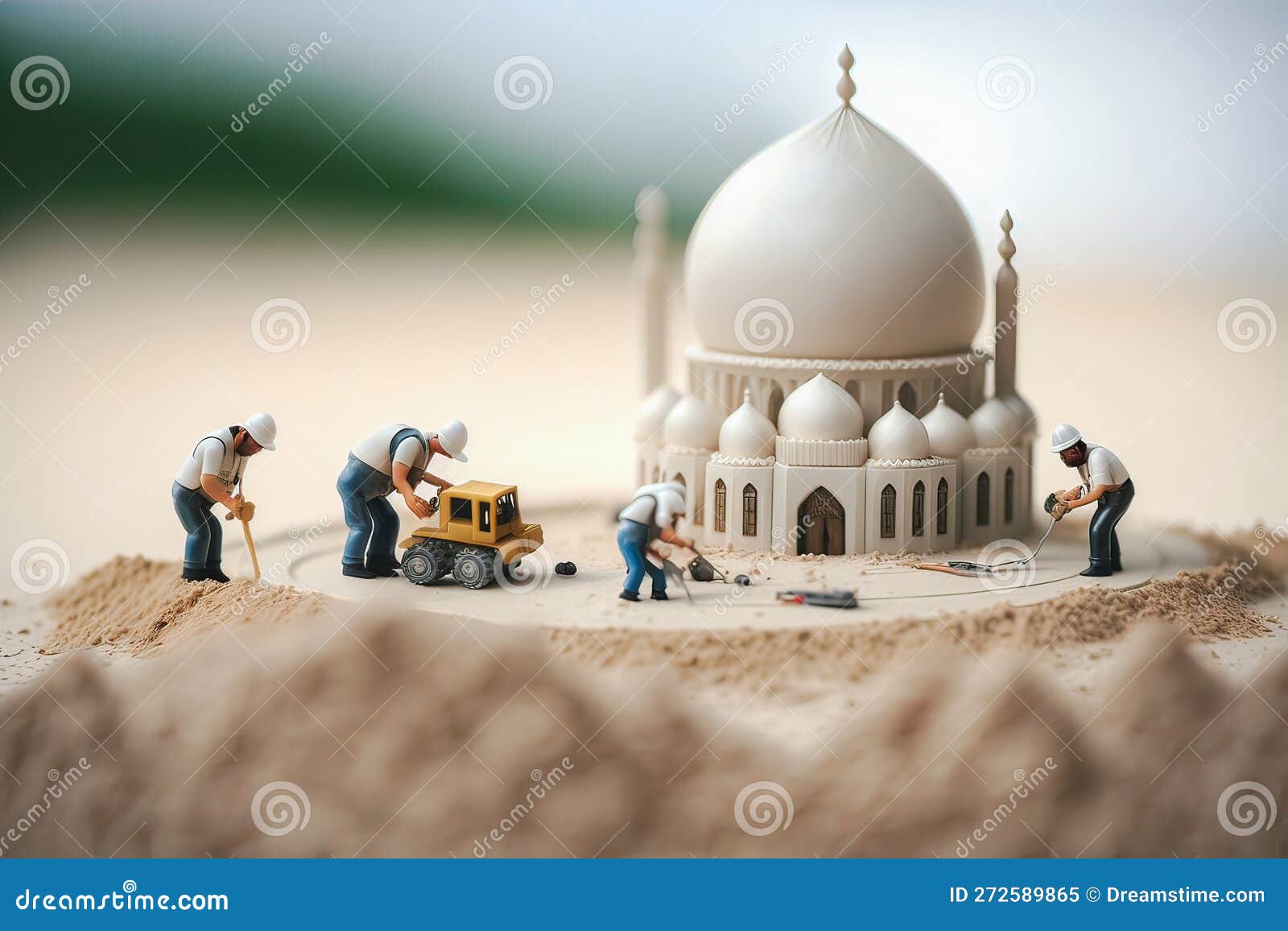 Tiny Workers Building a Mosque on Ramadan, Generative Ai. Miniature ...