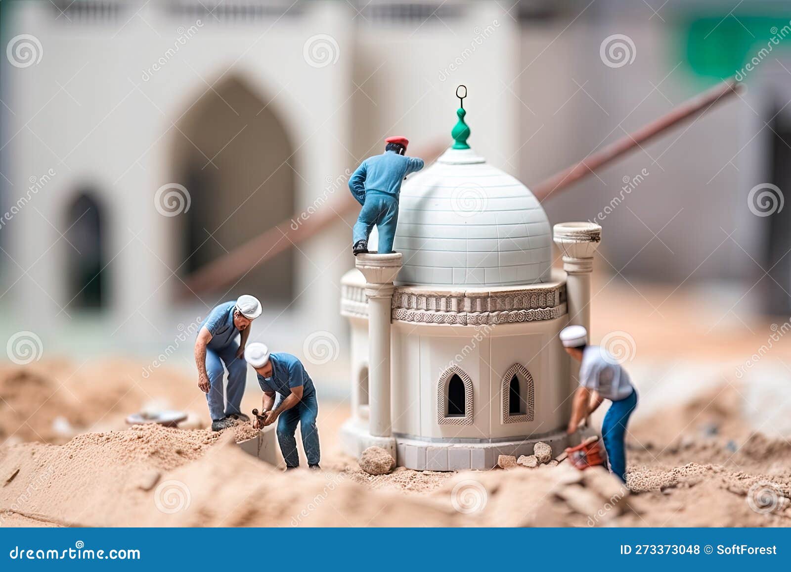 Tiny Workers Building a Mosque on Ramadan, Generative Ai. Miniature ...