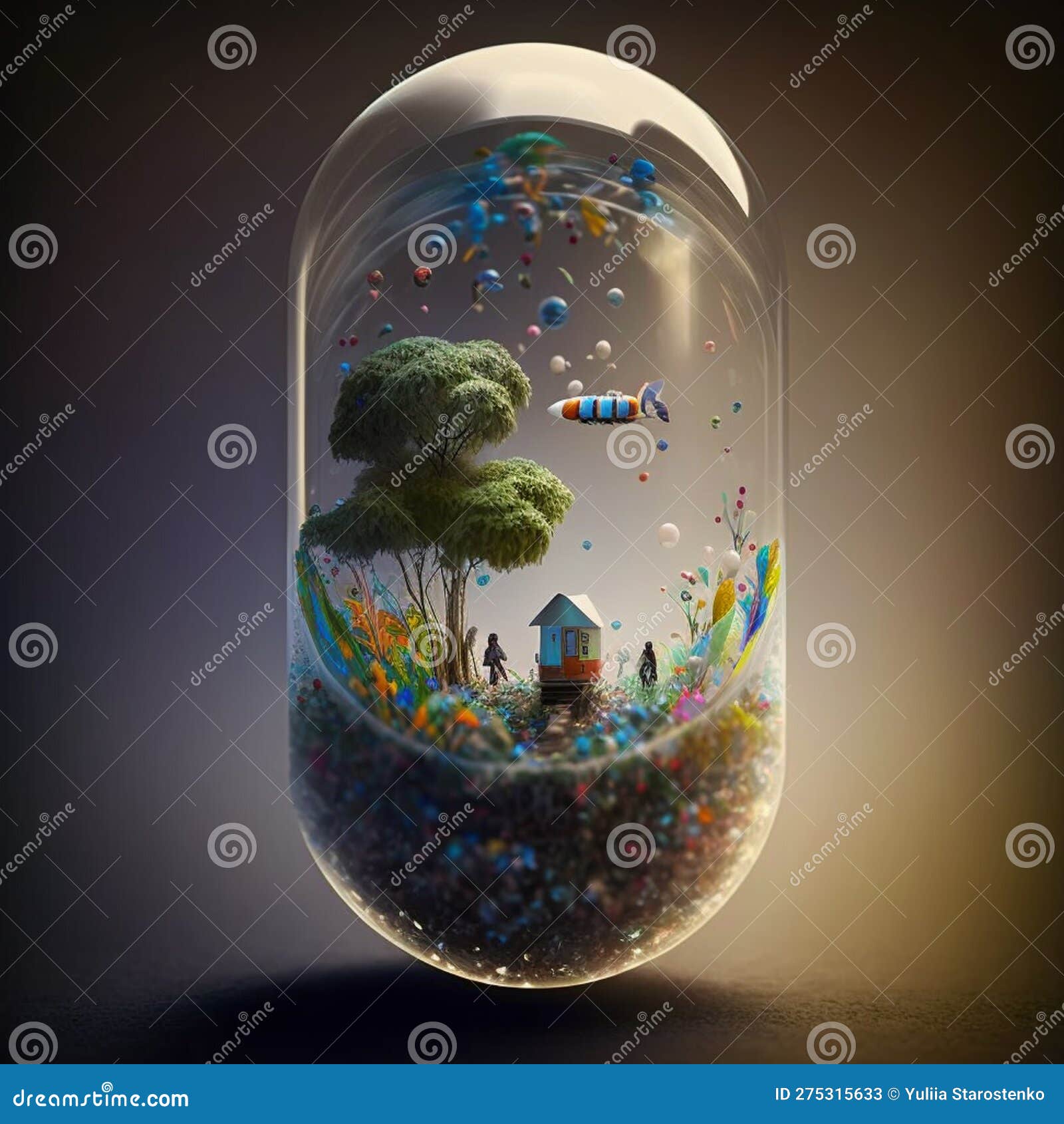 Tiny World Inside Transparent Capsule, Generated AI World Stock Image ...