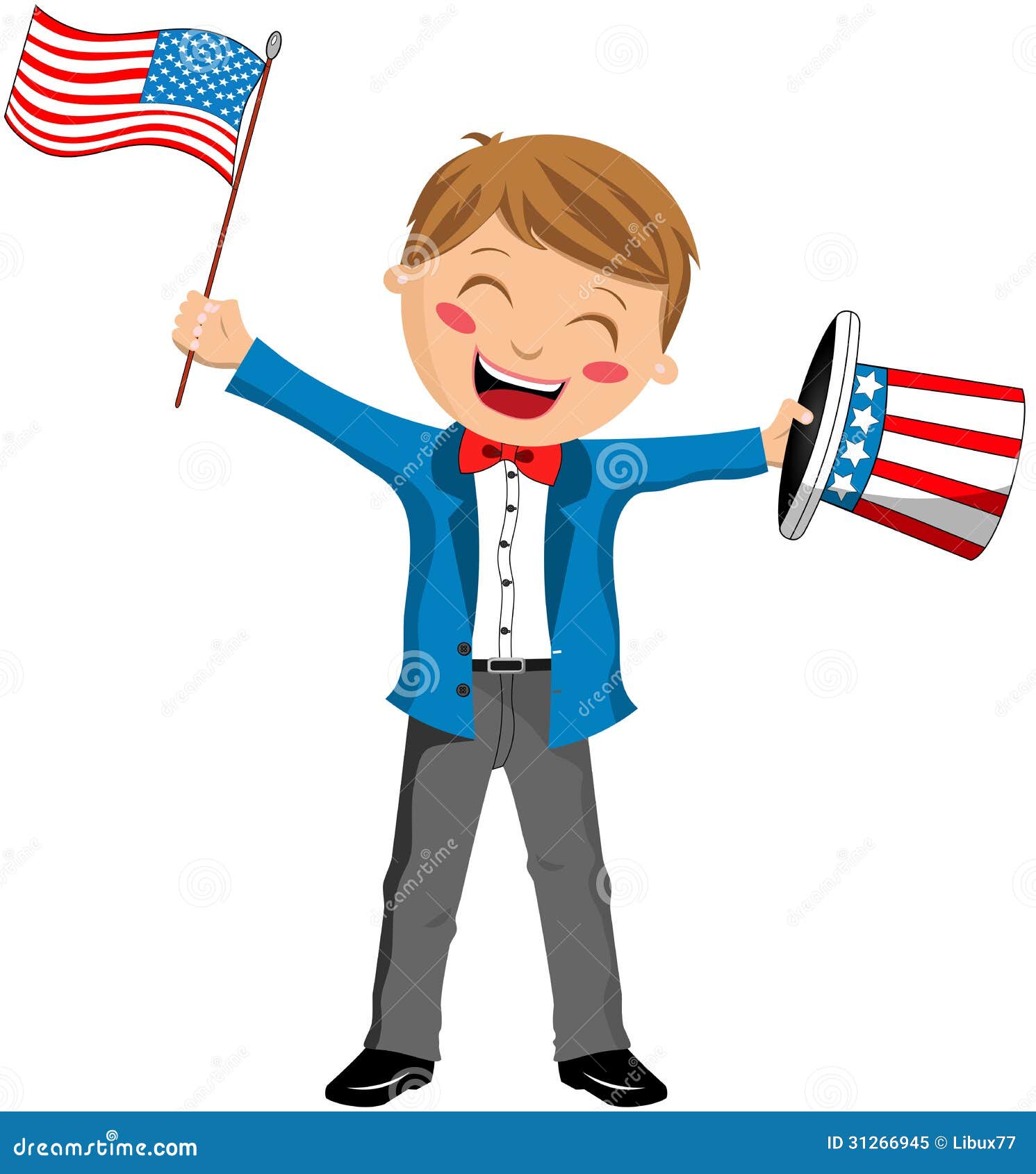 Tio Sam Boy Com Chapéu E Bandeira Dos EUA Ilustração do Vetor ...