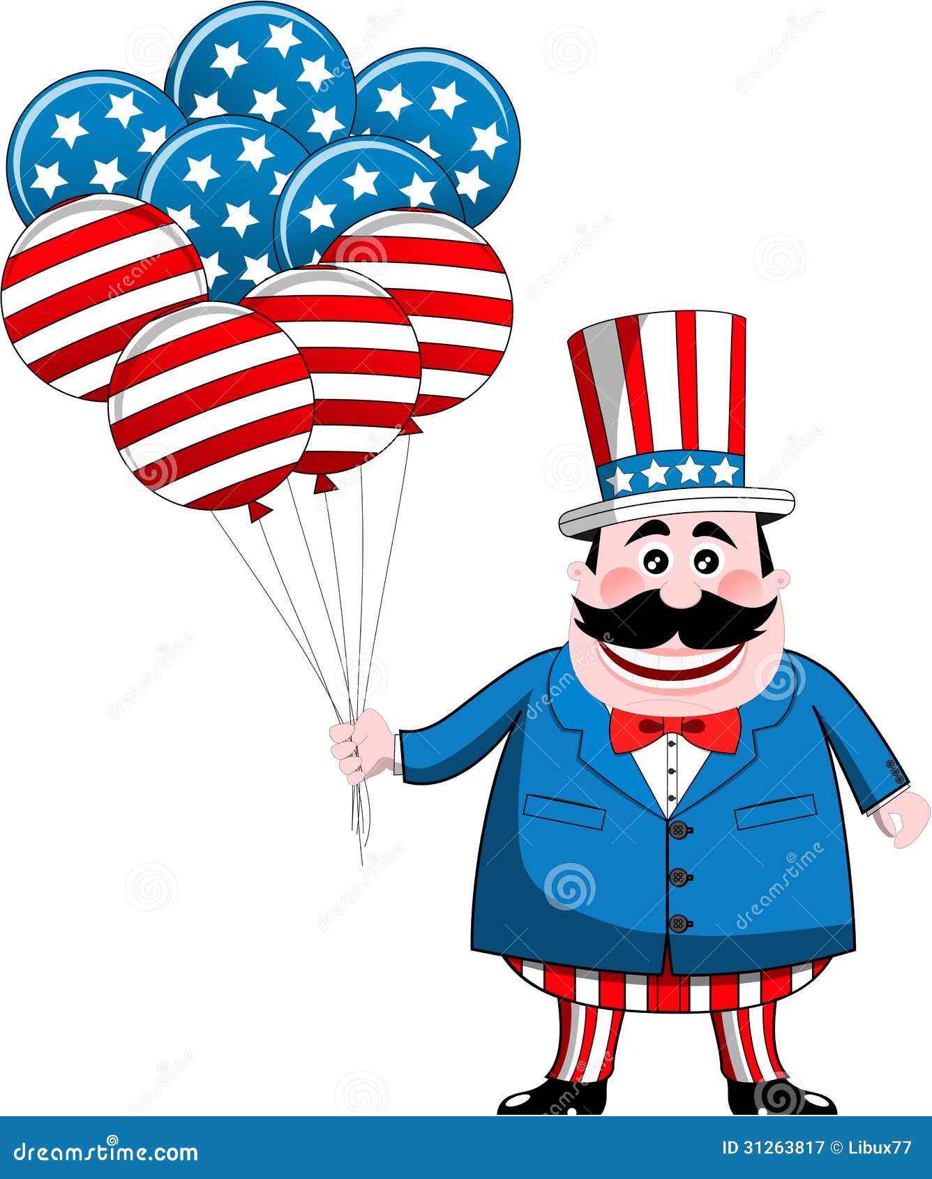 Tio Sam Com Os Balões Da Bandeira Dos EUA Ilustração Stock - Ilustração ...