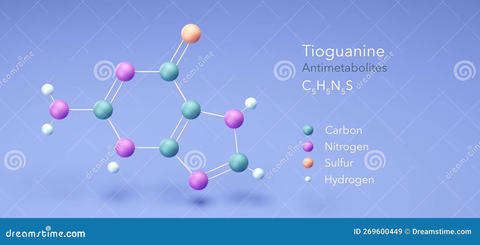 Tioguanine Molecule, Molecular Structures, Antimetabolite, 3d Model ...