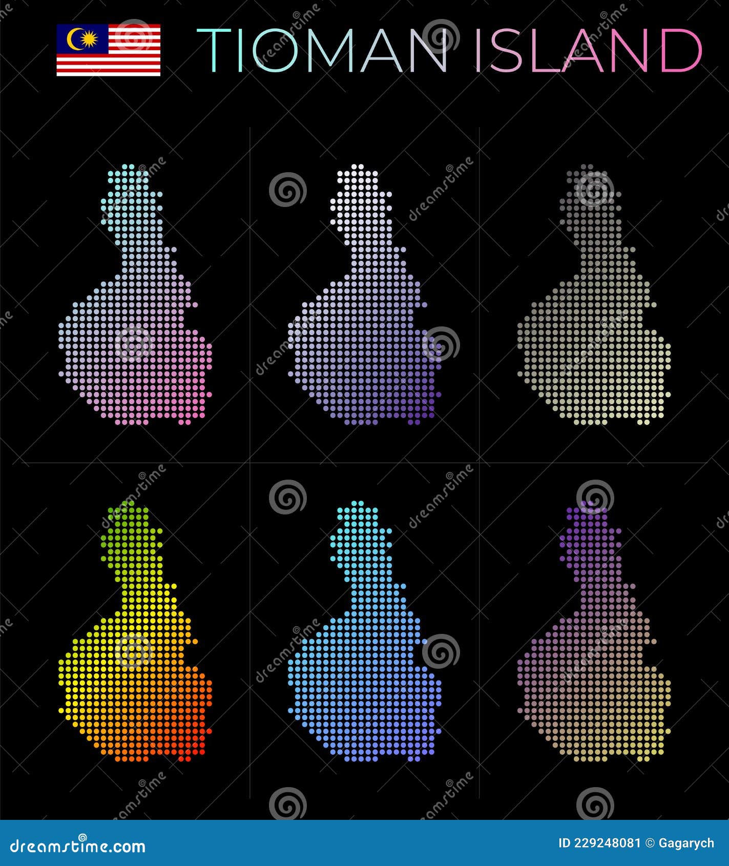 Tioman Island Dotted Map Set. Stock Vector - Illustration of design ...