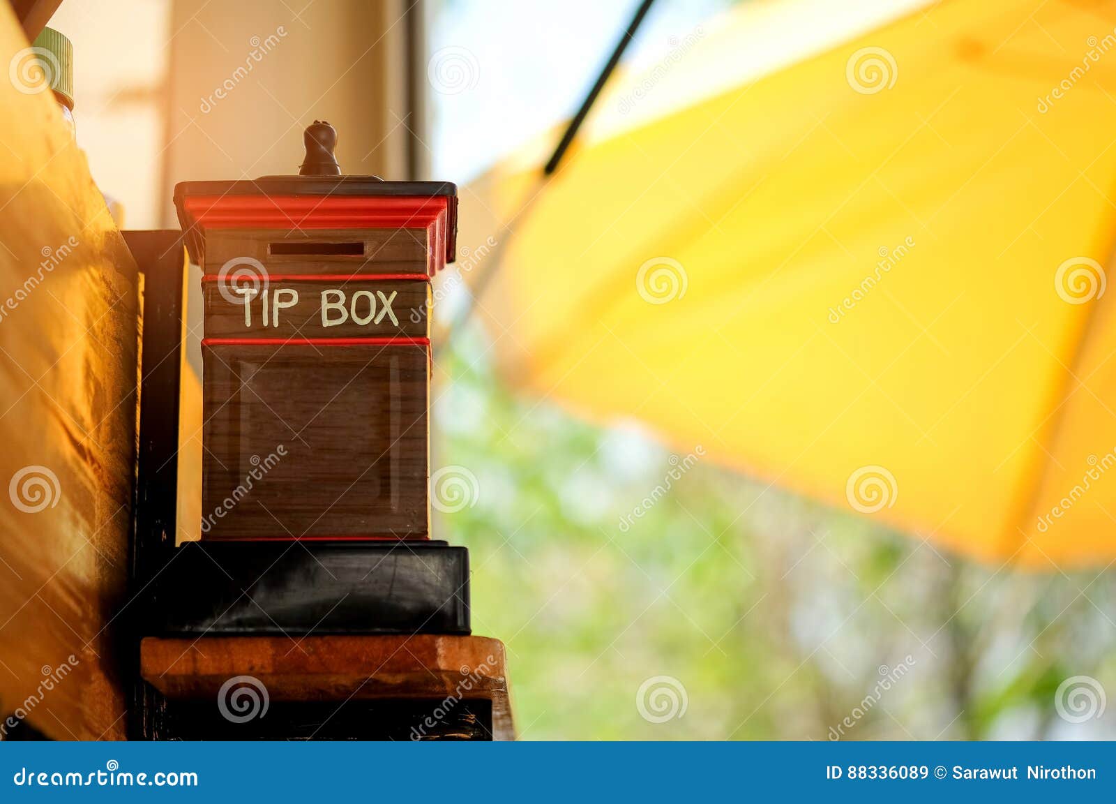 Tip box for extra money. stock image. Image of help, wooden - 88336089