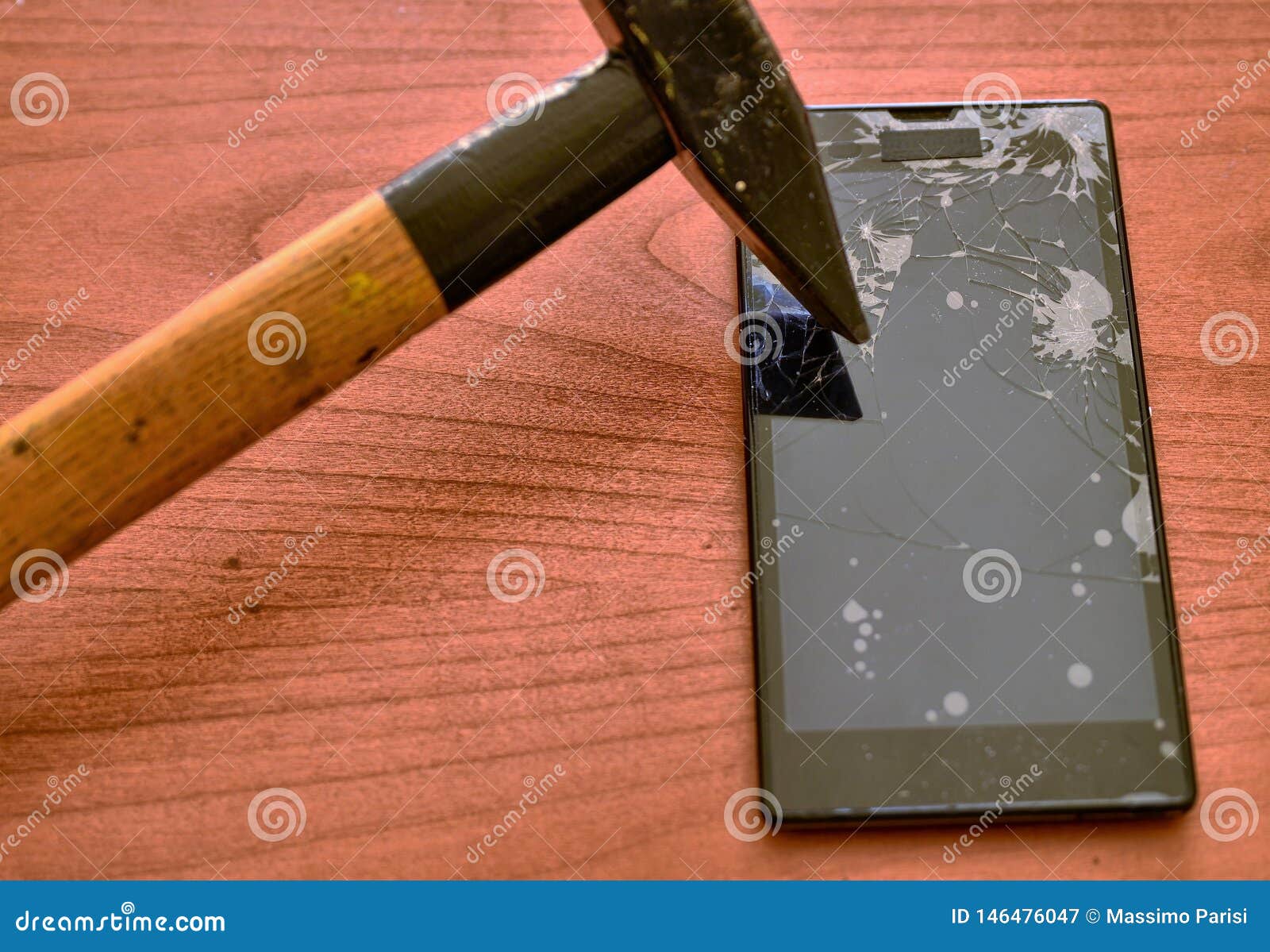 The Tip of the Hammer Hit the Screen of the Smartphone Stock Image ...