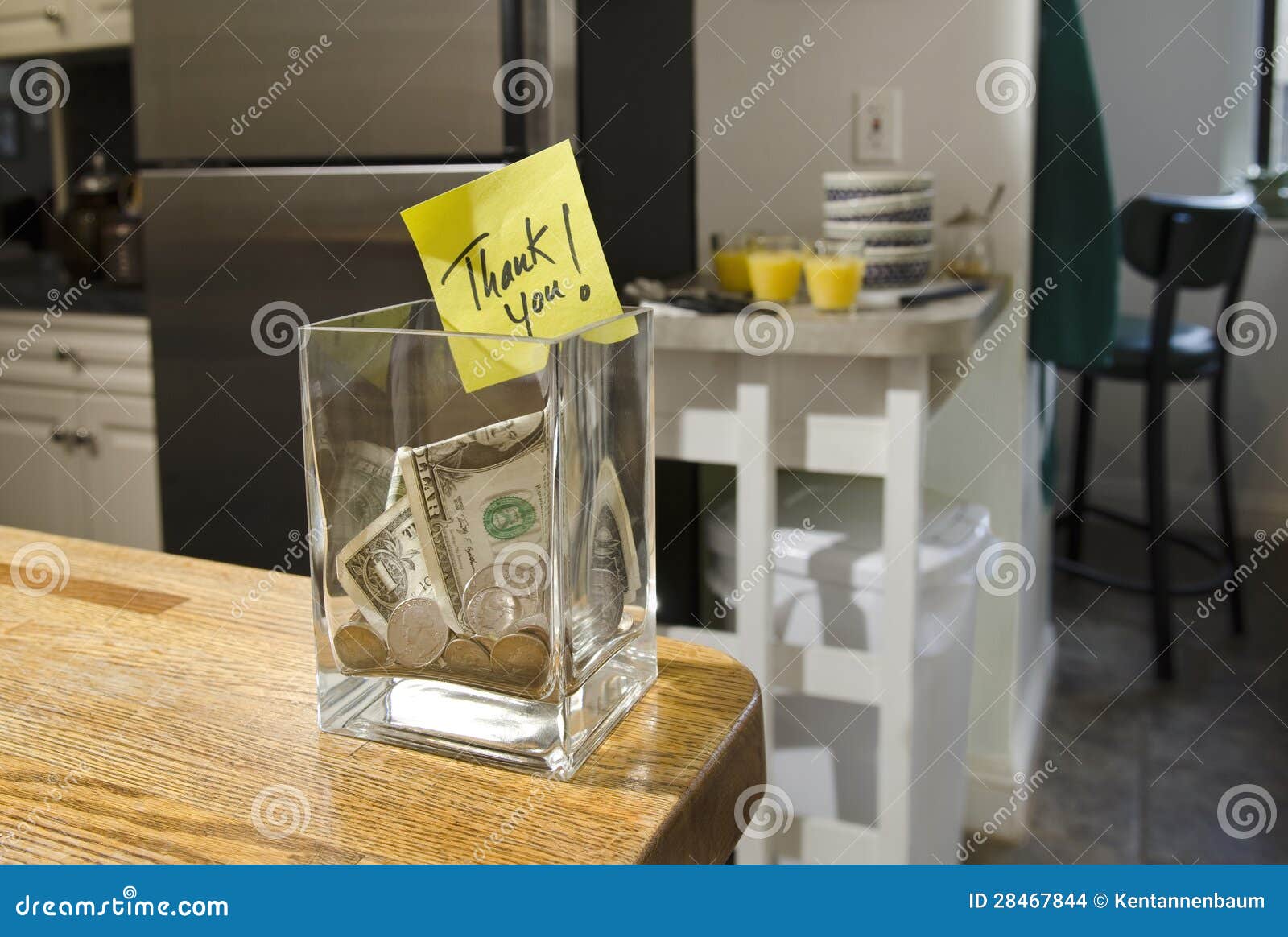 Tip jar in home kitchen stock photo. Image of bills, kitchen - 28467844