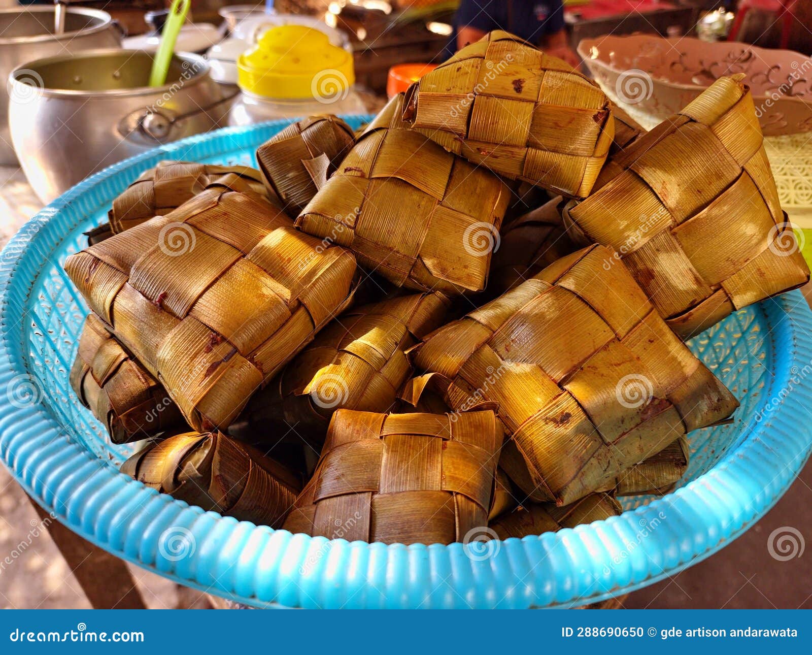 Tipat or Rice Cake on Coconut Leaf Stock Photo - Image of rice, tipat ...