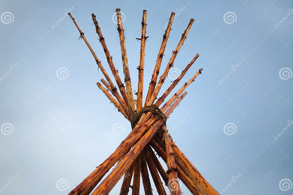 Tipi on Blue Sky Background (Tipi - Structure in Stock Image - Image of ...
