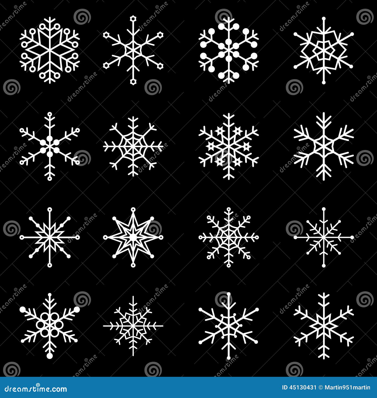 16 Tipi Di Fiocchi Di Neve Bianchi Illustrazione Vettoriale ...