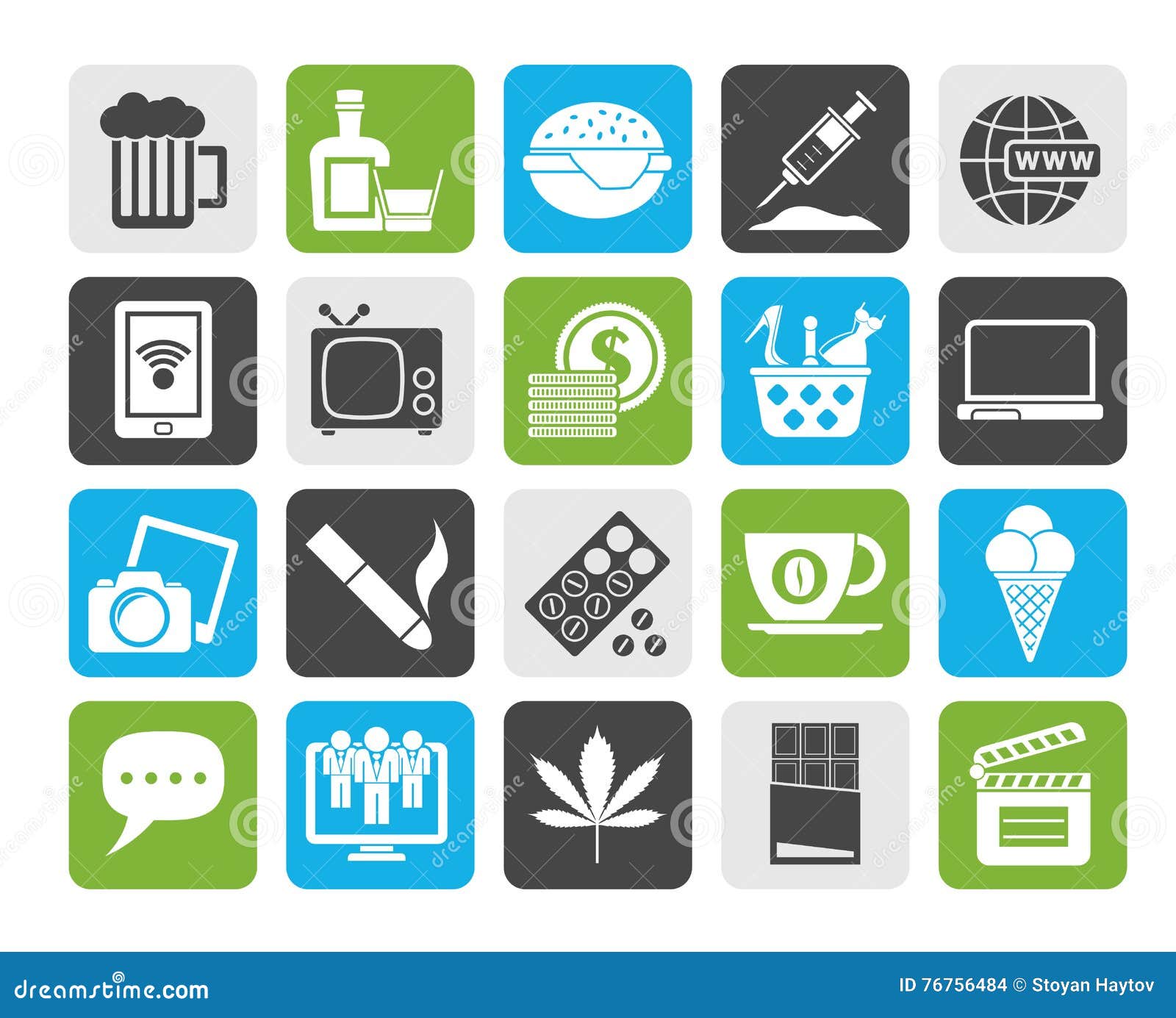 Tipi Differenti Della Siluetta Di Icone Di Dipendenze Illustrazione ...