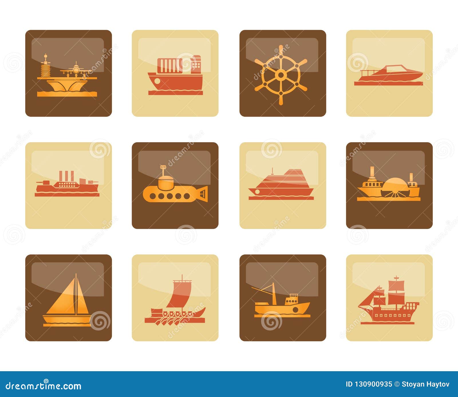 Tipi Differenti Di Icone Della Nave E Della Barca Sopra Fondo Marrone ...