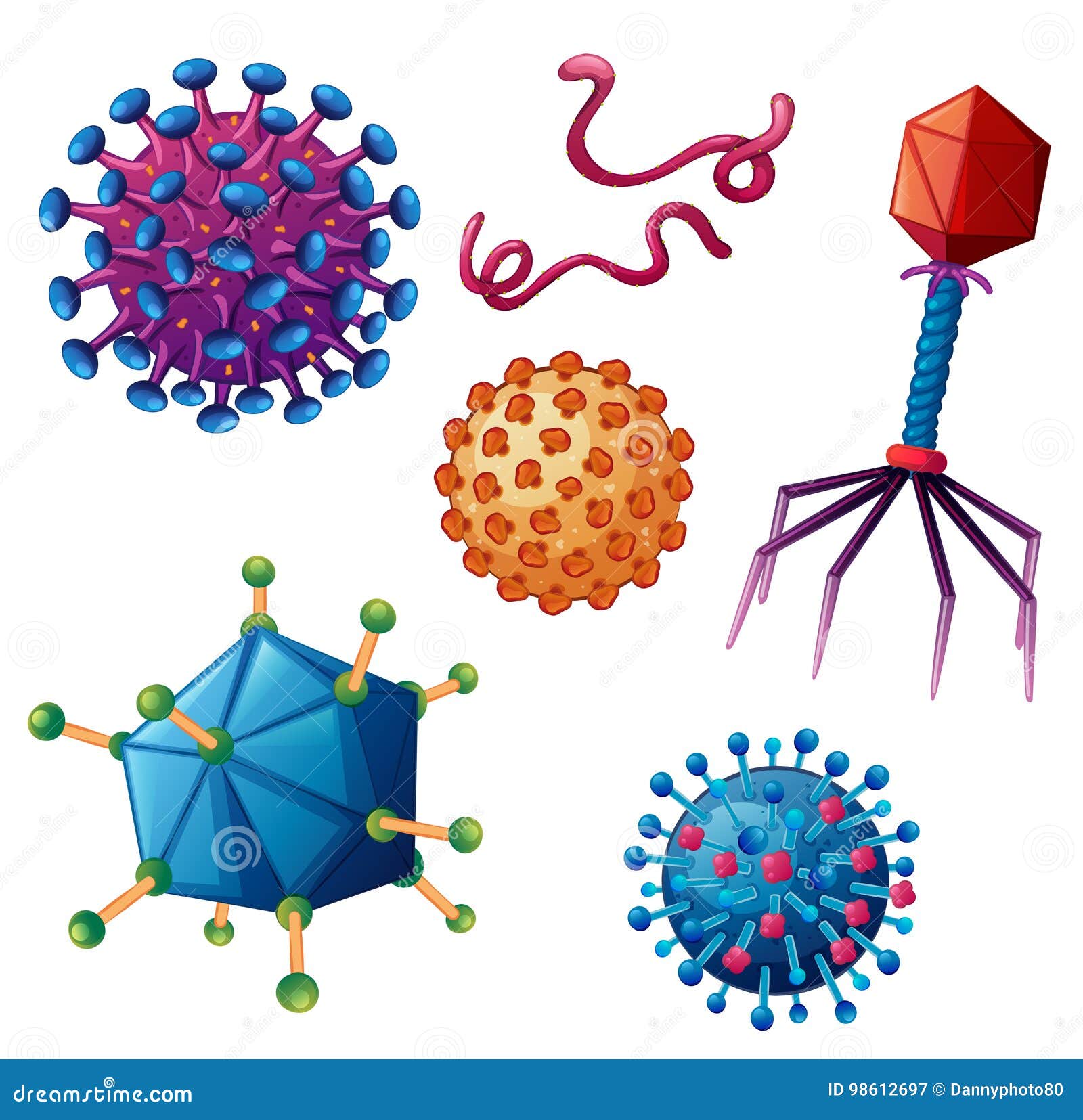 Tipi Differenti Di Virus Su Fondo Bianco Illustrazione Vettoriale ...