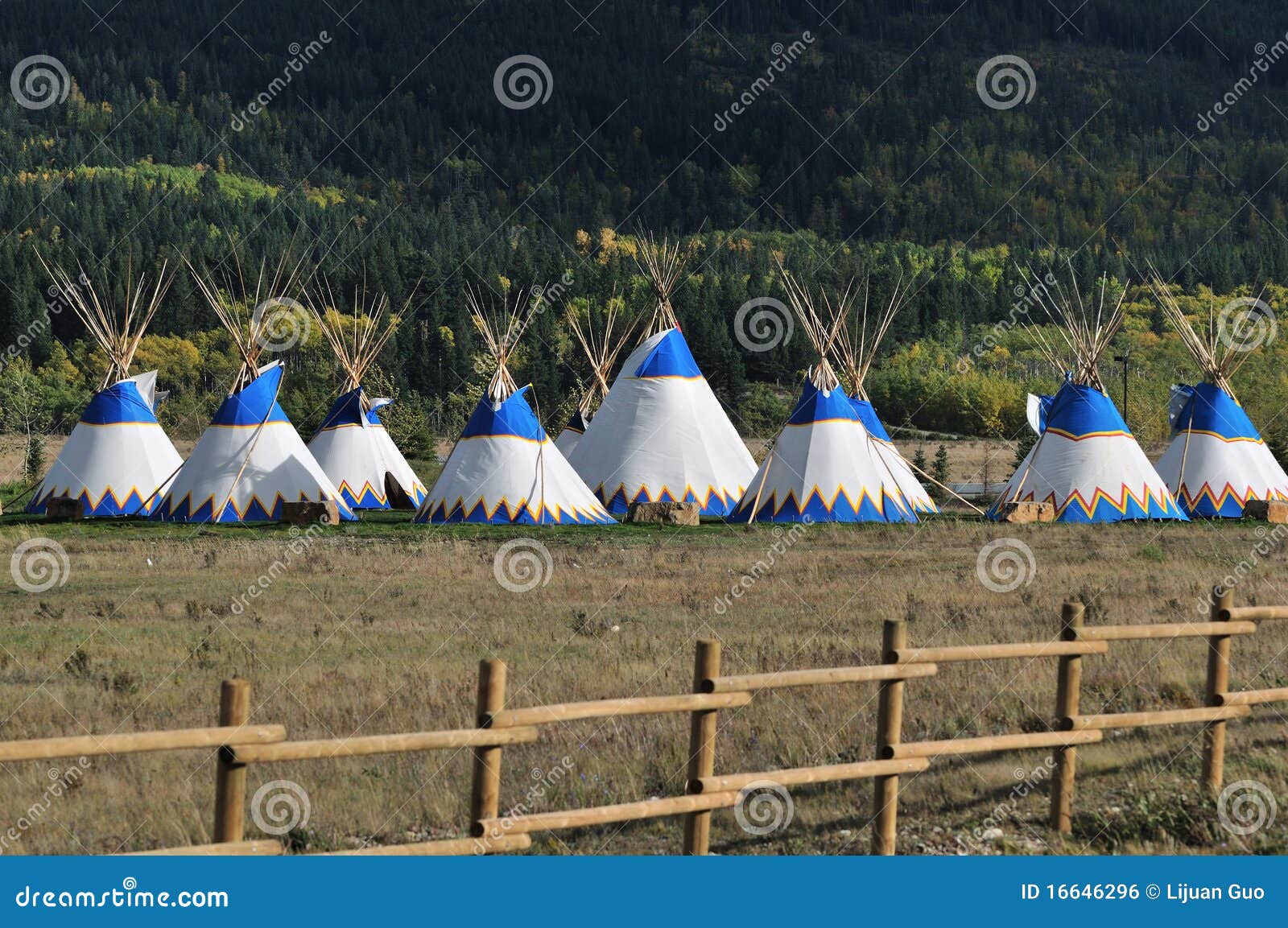 Tipi Village stock photo. Image of blue, camp, forest - 16646296