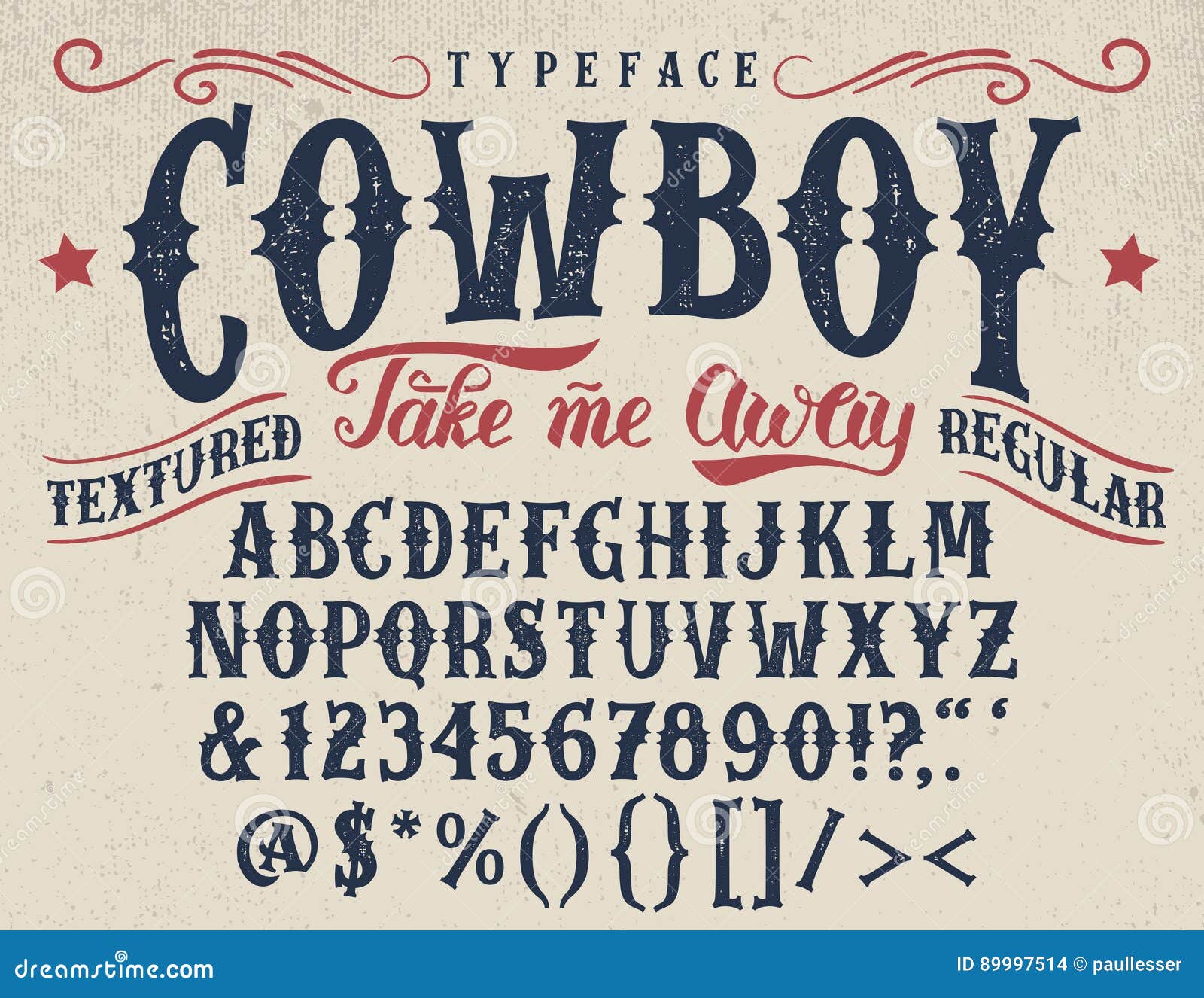 Tipografía Texturizada Retra Handcrafted Vaquero Ilustración del Vector ...