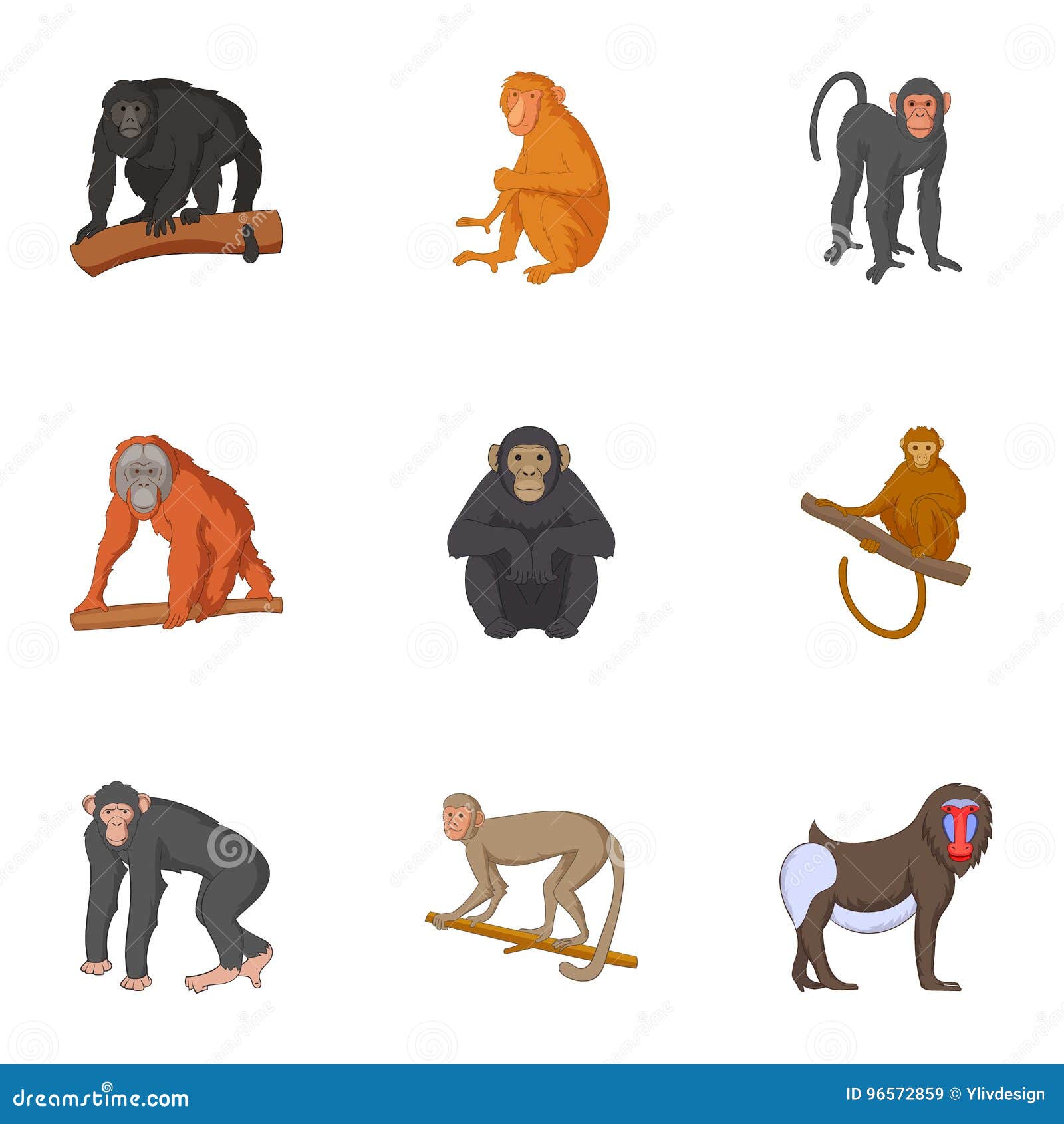 Tipos Diferentes Dos ícones Dos Macacos Ajustados Ilustração do Vetor ...