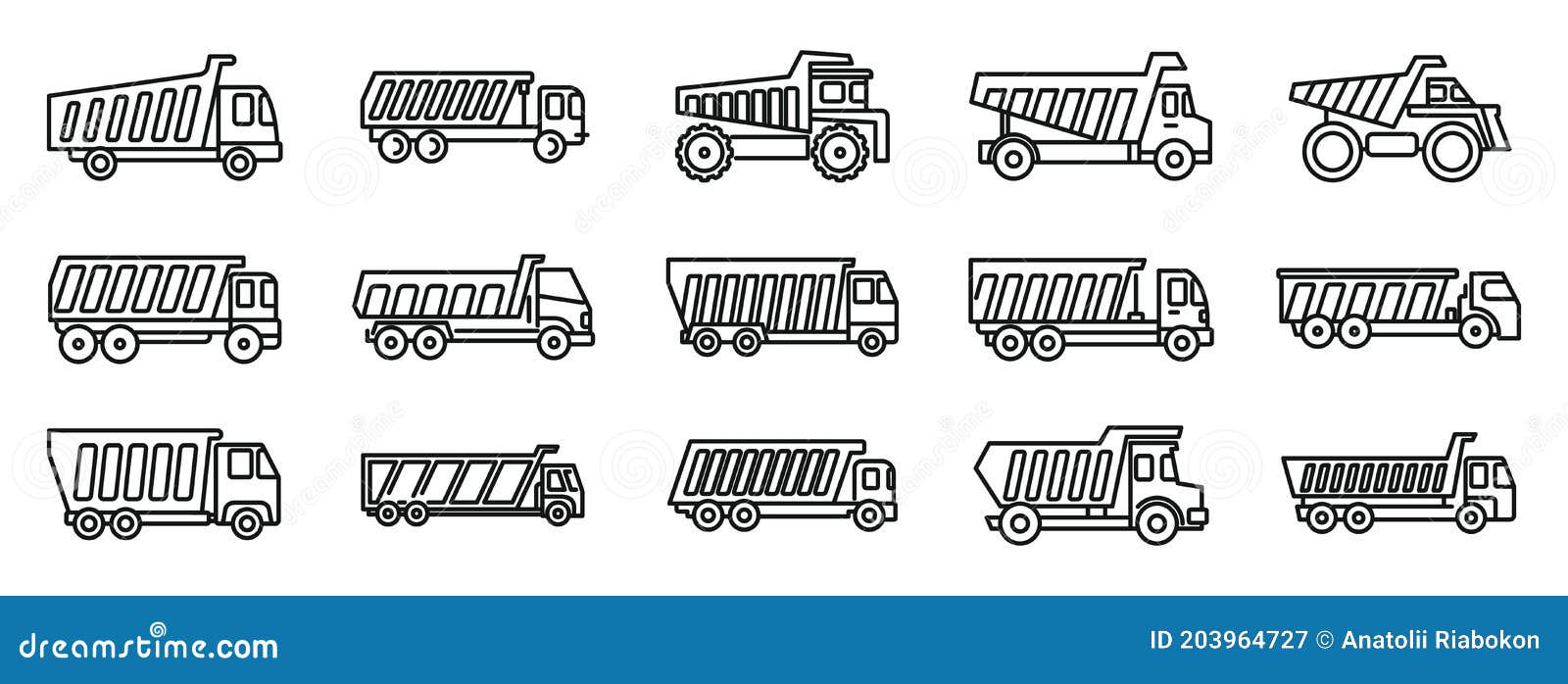 Tipper Hopper Icons Set, Outline Style Stock Vector - Illustration of ...