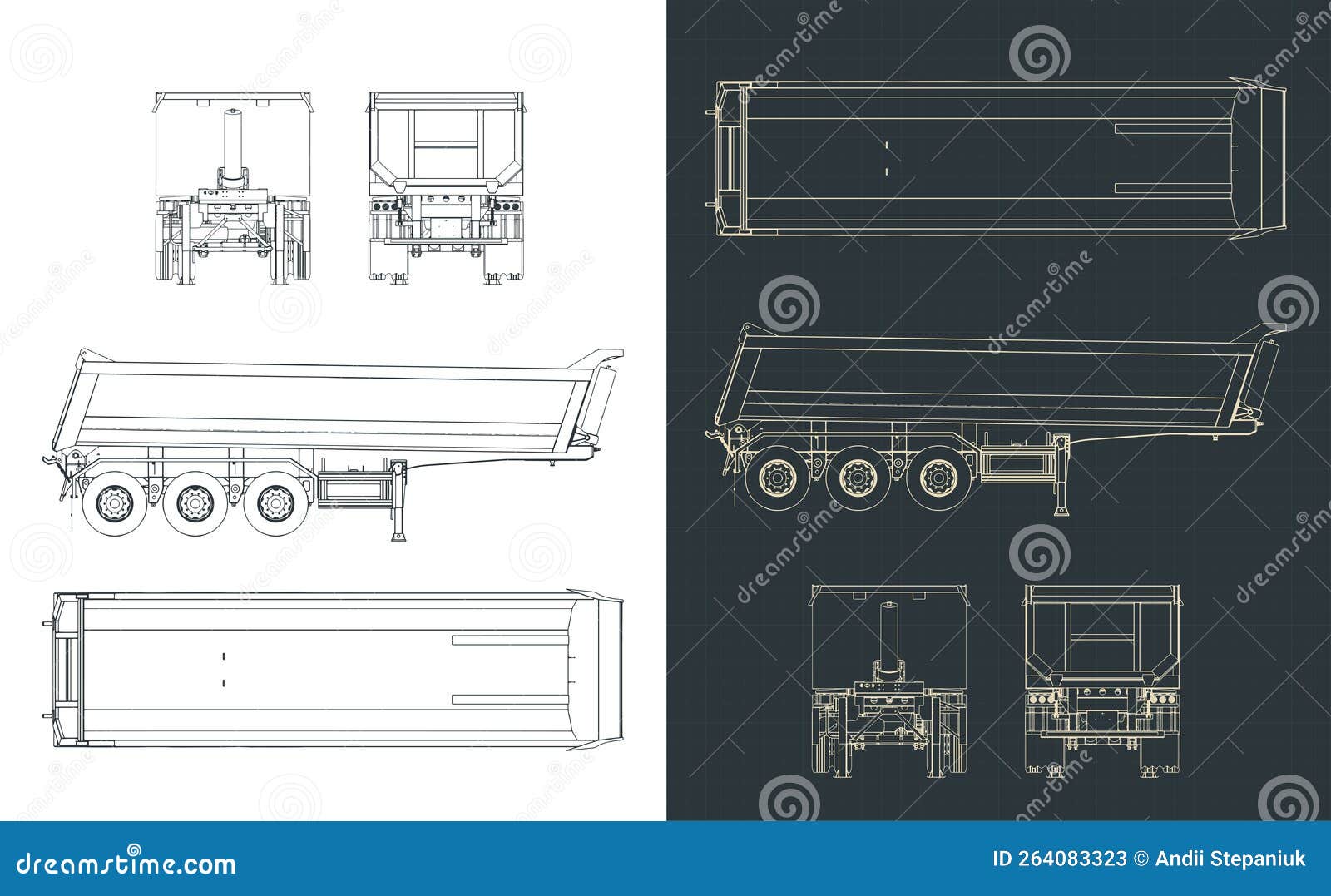 Tipper Semi Trailer Isometric Drawings Cartoon Vector | CartoonDealer ...