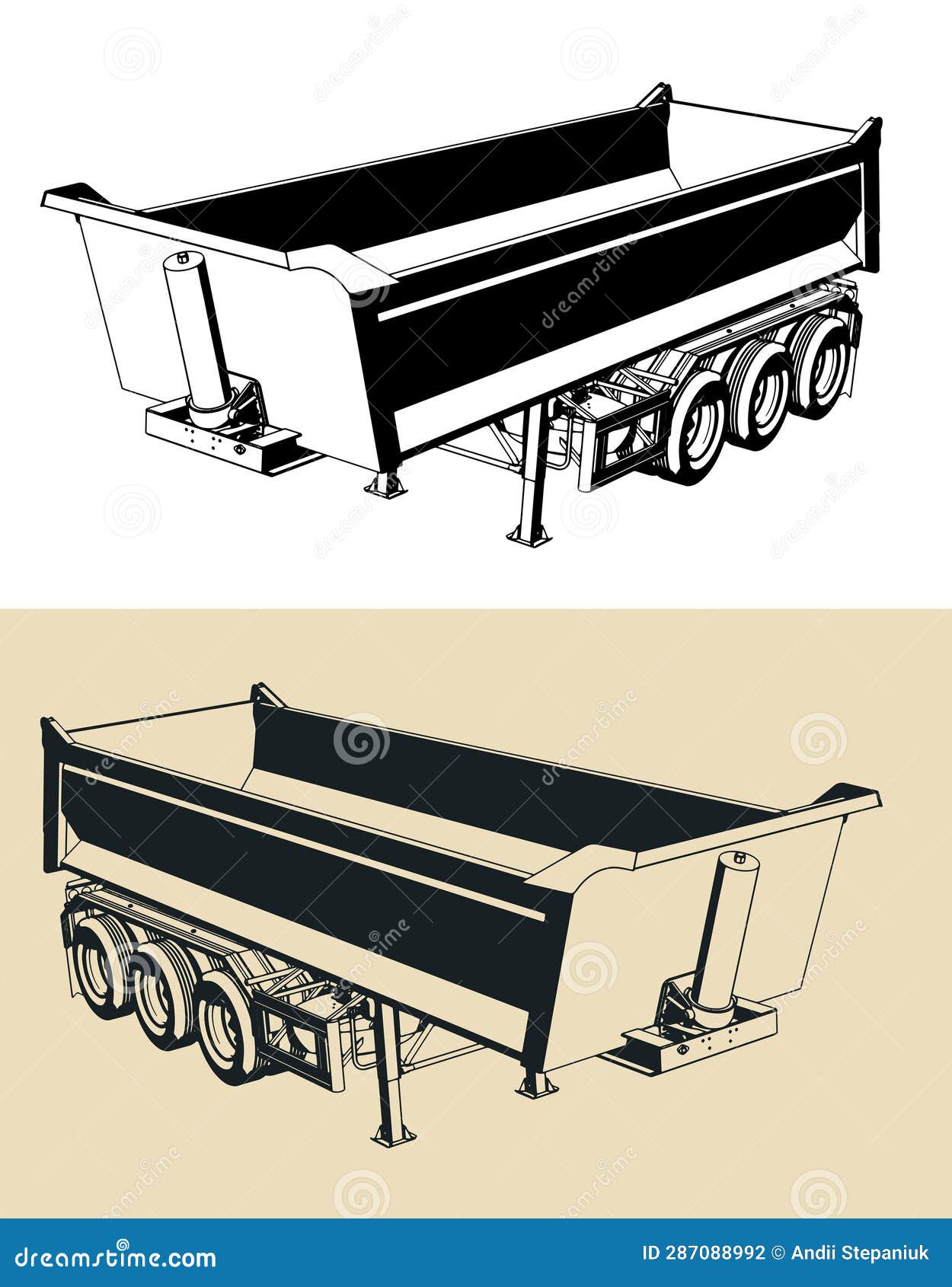 Tipper Semi Trailer Isometric Drawings Cartoon Vector | CartoonDealer ...