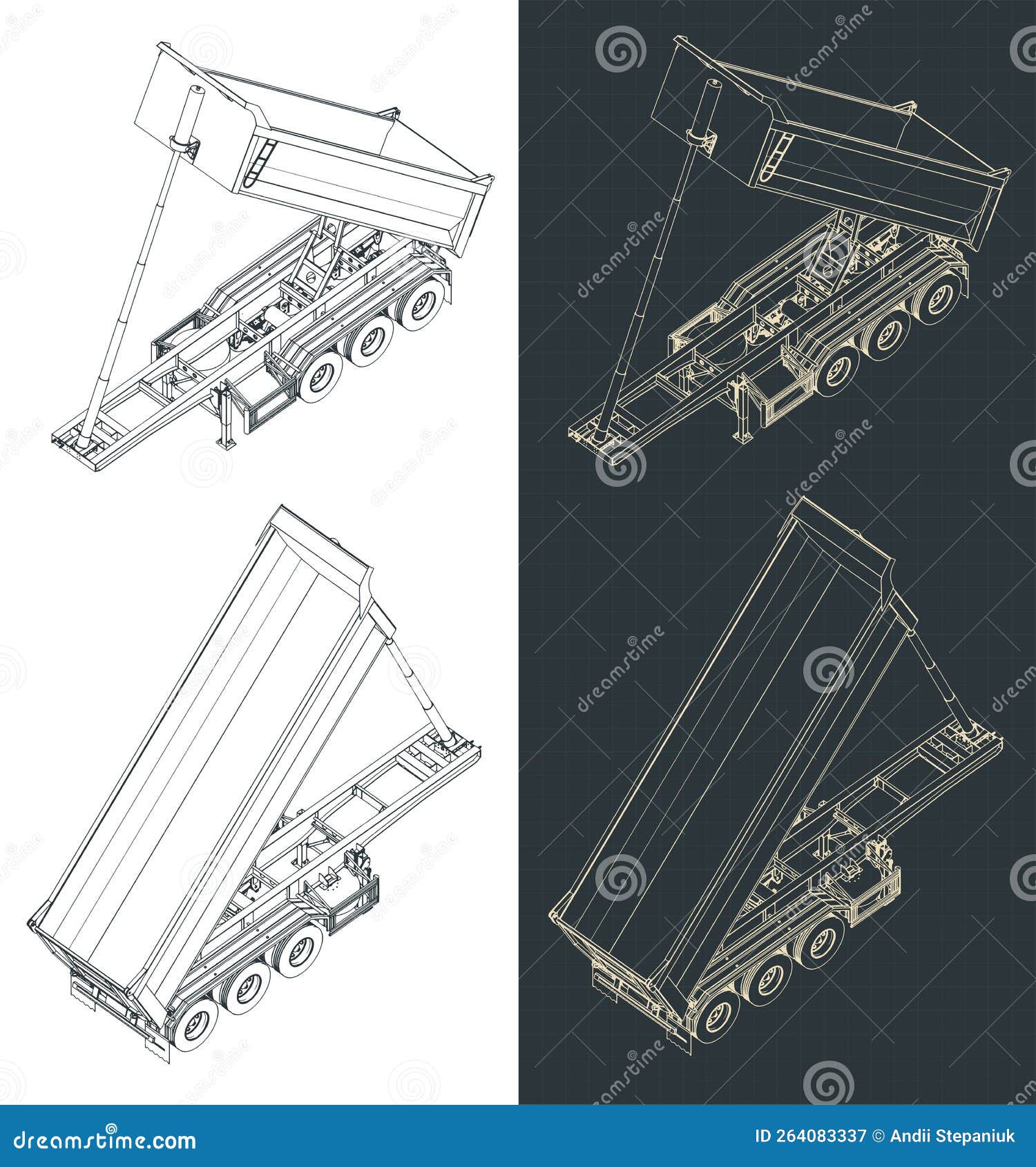 Tipper Semi Trailer Isometric Drawings Stock Vector - Illustration of ...
