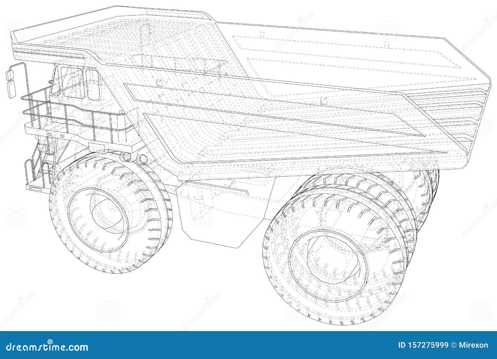 Tipper Wire-frame Line Dump Truck Isolated on White. Vector Rendering ...
