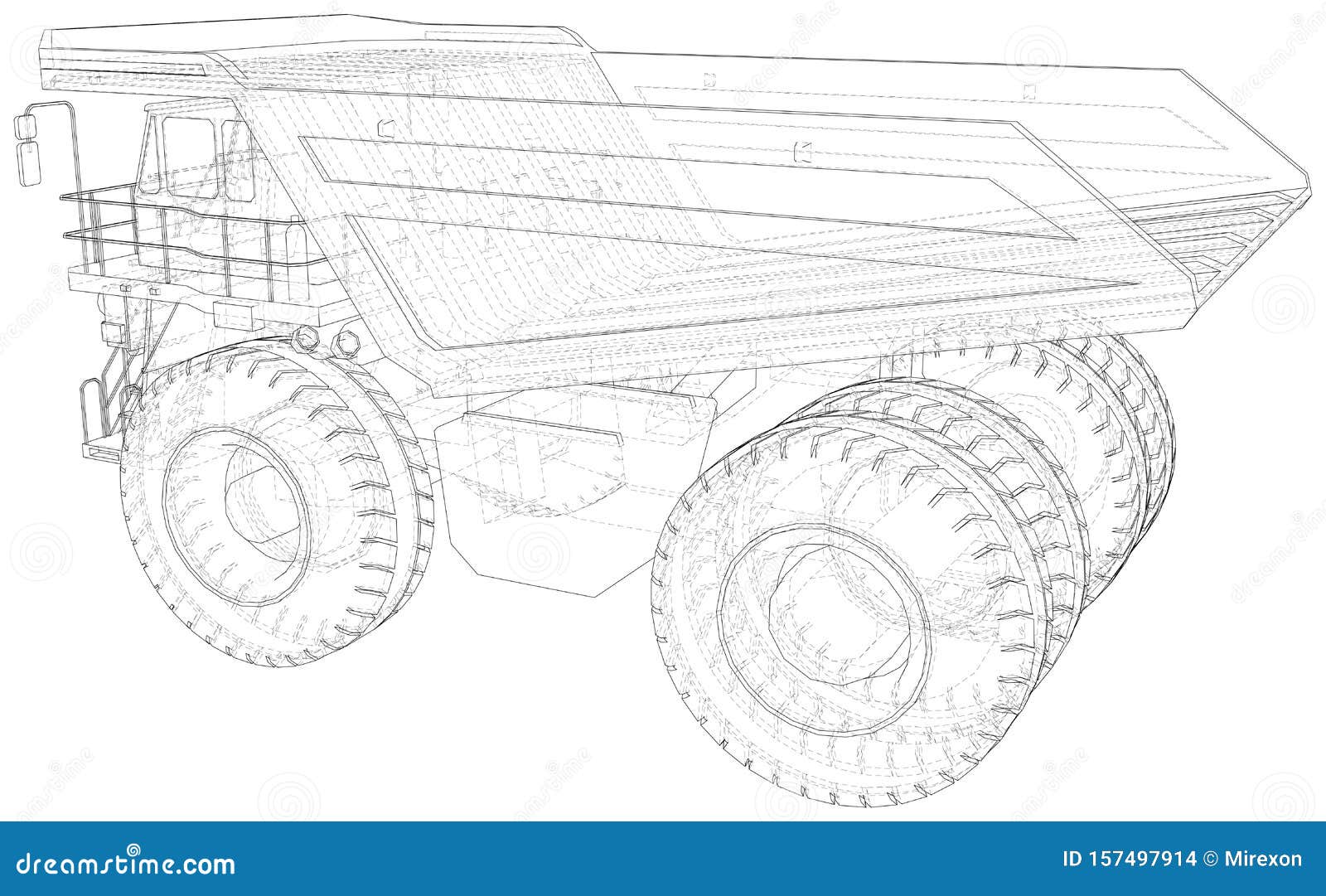 Tipper Wire-frame Line Dump Truck Isolated On White. Vector Rendering ...