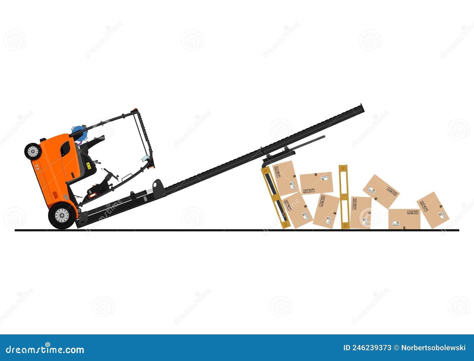 Tipping forklift accident. stock vector. Illustration of warehouse ...