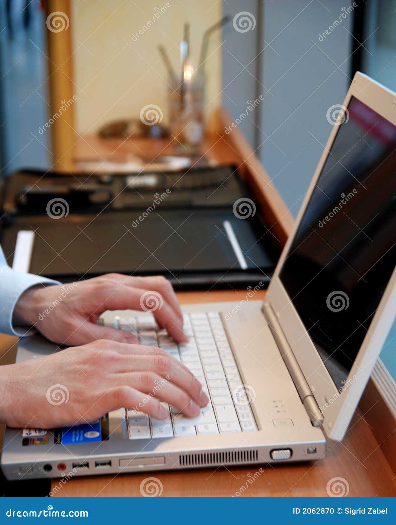 Tipping on laptop stock photo. Image of notebook, cafe - 2062870