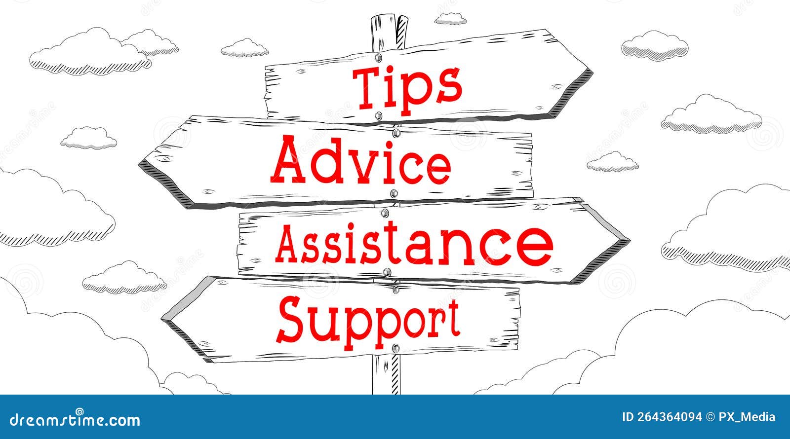 Tips, Advice, Assistance, Support - Outline Signpost with Four Arrows ... Tips, Advice, Assistance, Support - Outline Signpost with Four Arrows ...