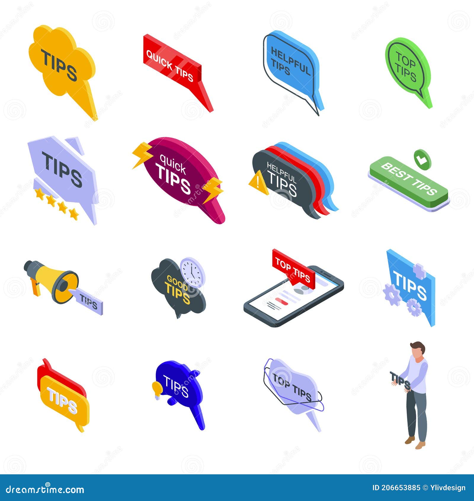 Tips Icons Set, Isometric Style Stock Illustration - Illustration of ...