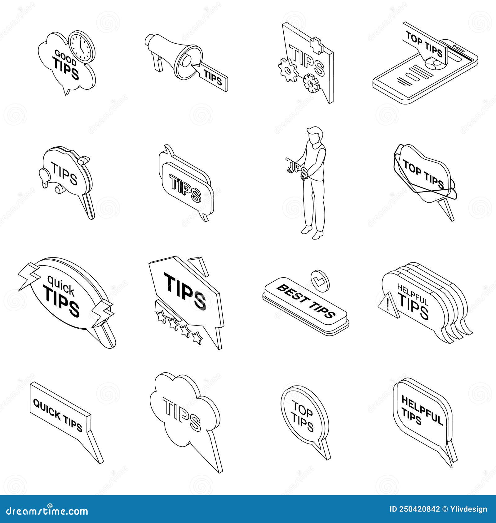 Tips Icons Set Vector Outline Stock Vector - Illustration of idea ...