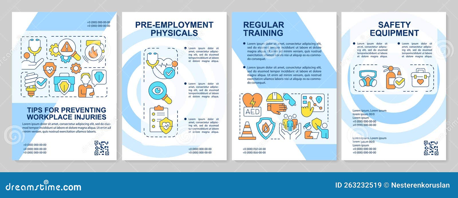 Tips for Minimizing Occupational Injuries Blue Brochure Template Stock ...