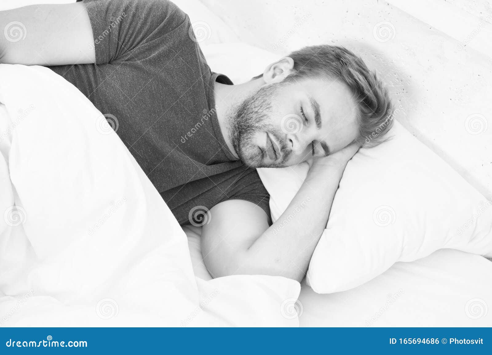 Tips Sleeping Better. Man Handsome Guy Sleeping. Get Enough Amount of ...