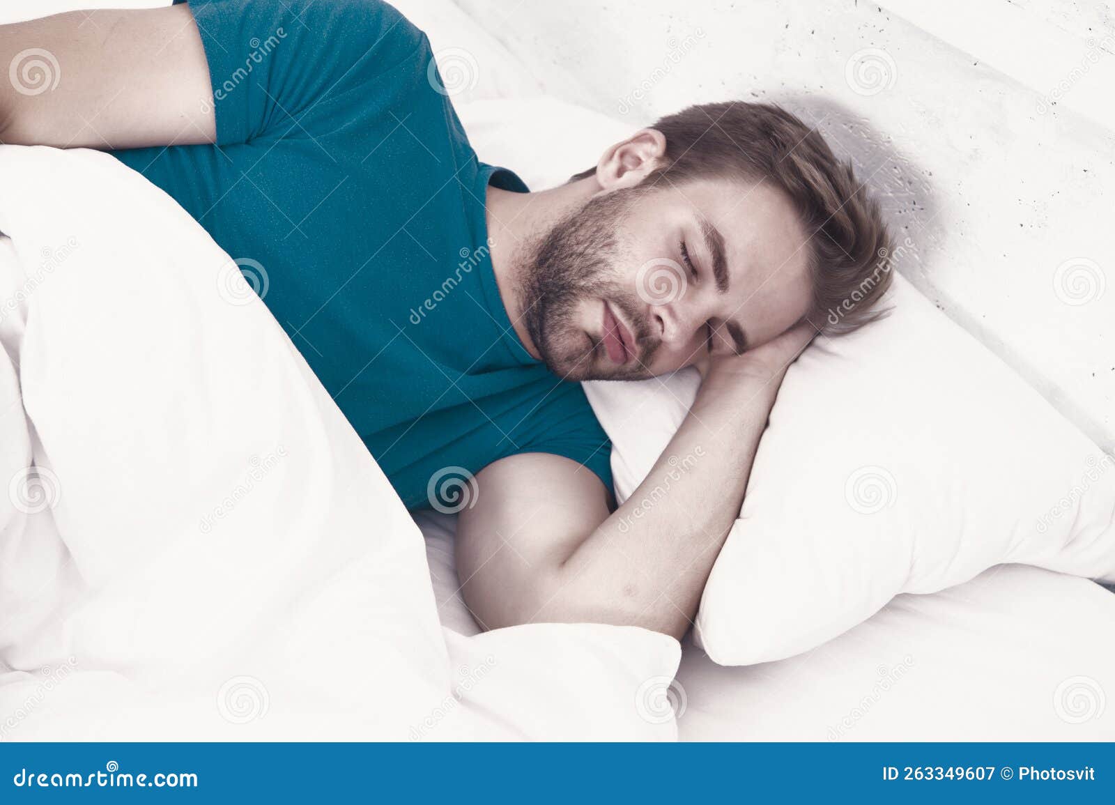 Tips Sleeping Better. Man Handsome Guy Sleeping. Get Enough Amount of ...