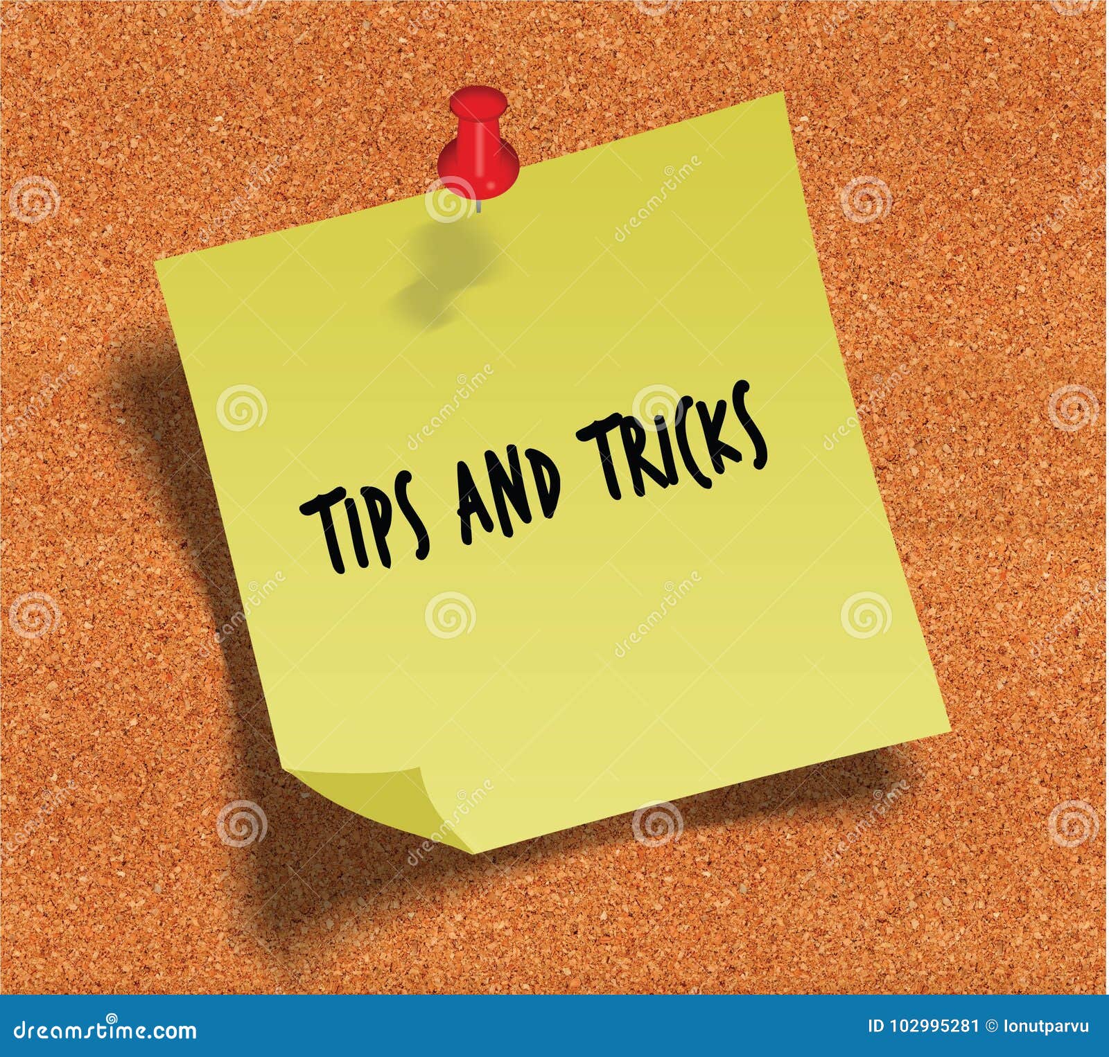 TIPS and TRICKS Handwritten on Yellow Sticky Paper Note Over Cork ...