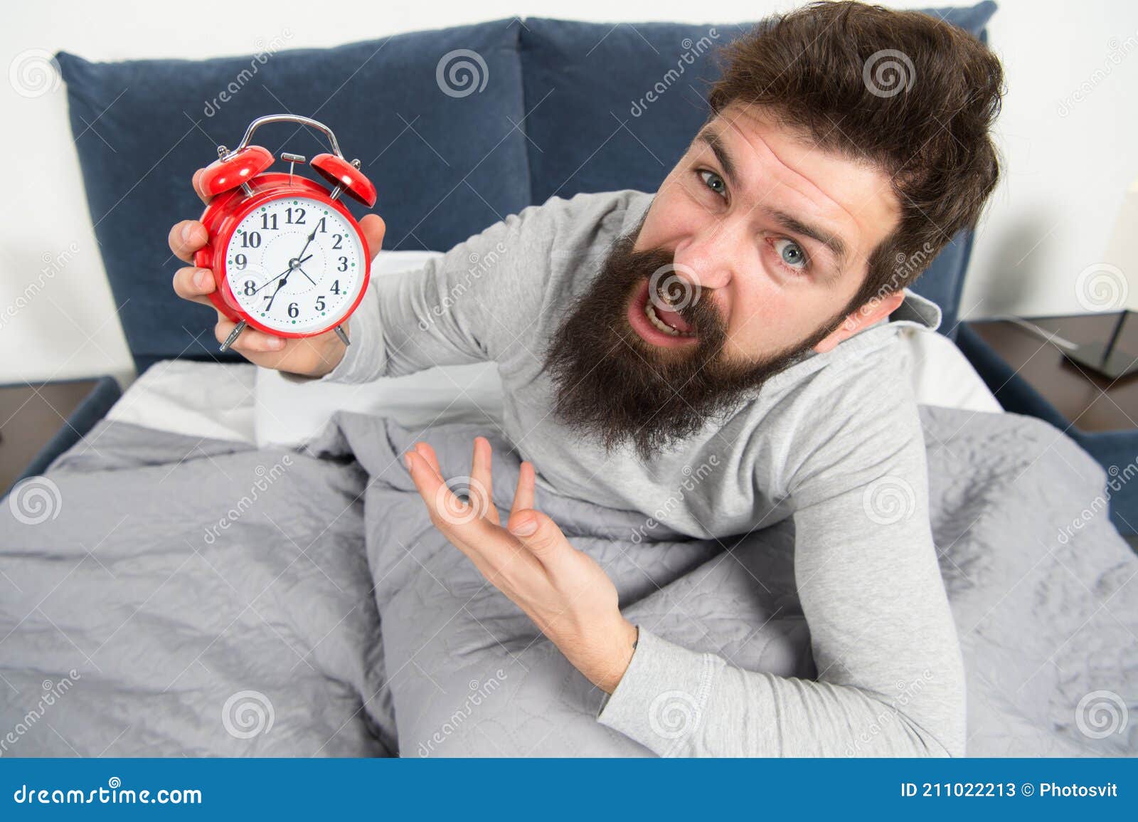 Tips For Waking Up Early Man Bearded Sleepy Face Bed With Alarm Clock