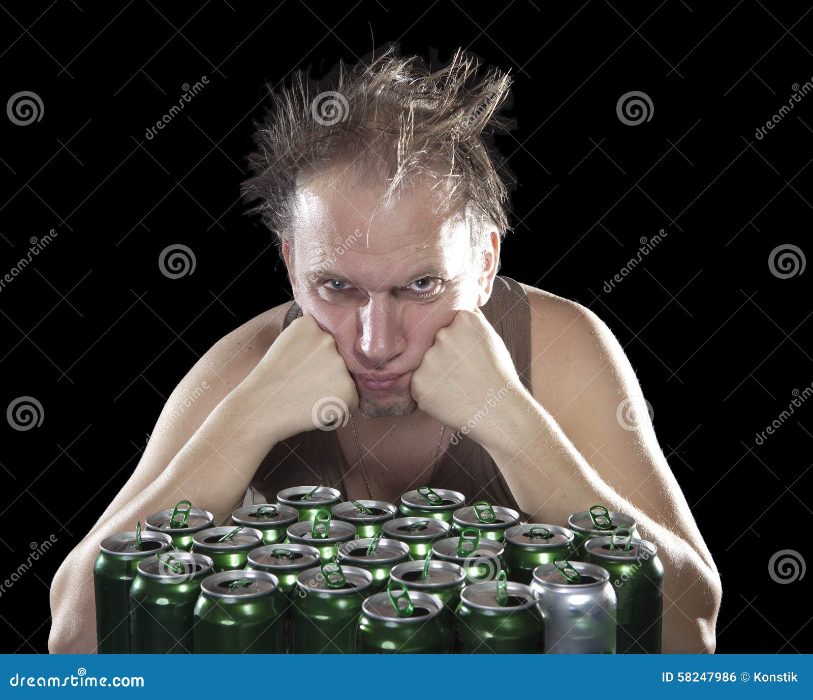Tipsy Man Near Empty Beer Jars Stock Photo - Image of soda, empty: 58247986