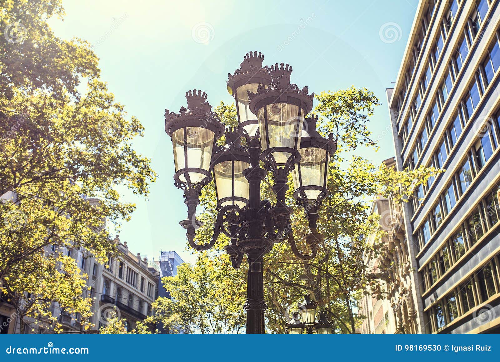Tipycal Street Light Sited in Barcelona Stock Photo - Image of ...