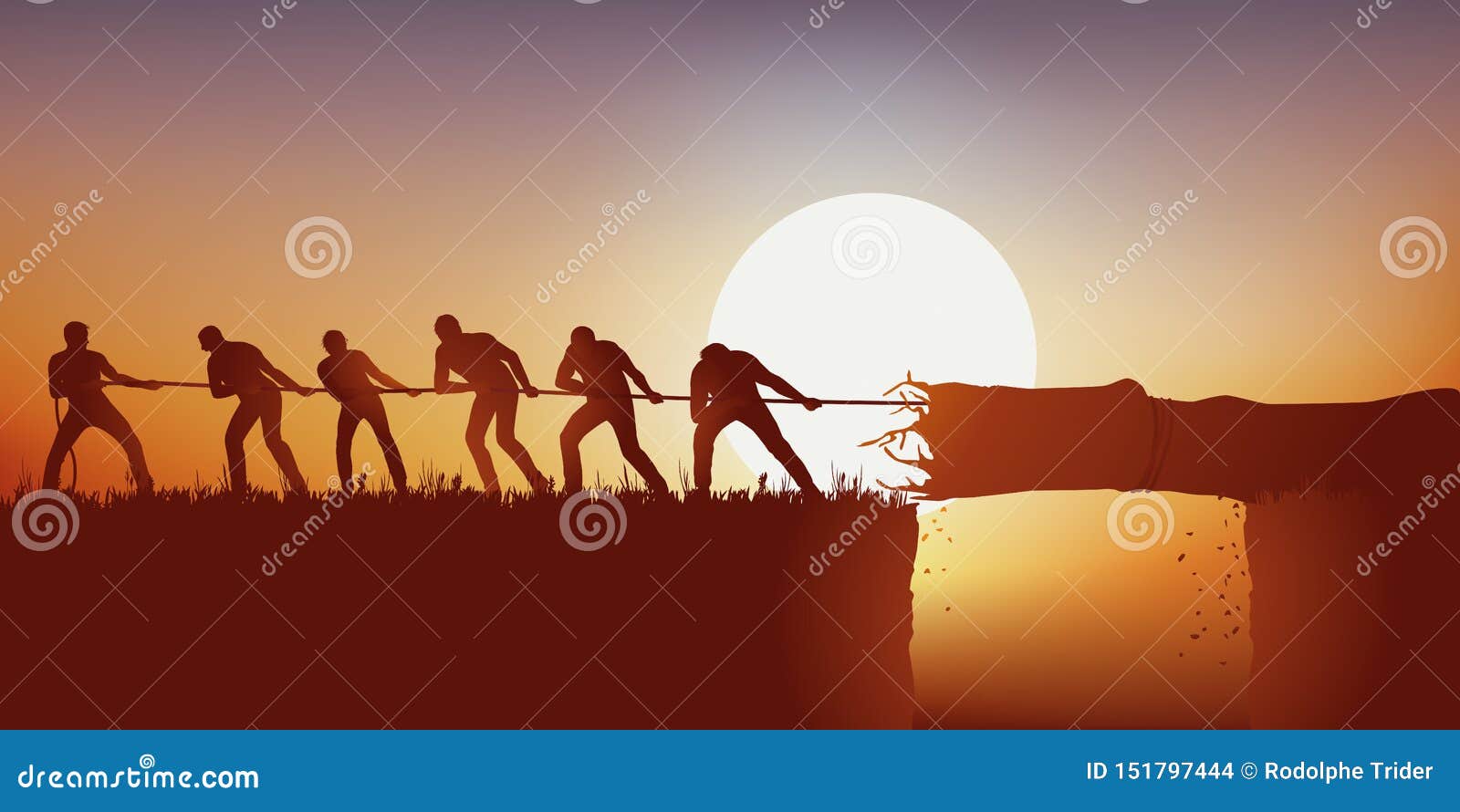 Symbol of Teamwork with a Group of Men Pulling a Tree Trunk with a Rope ...