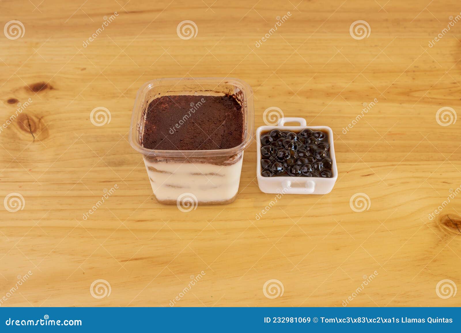 Tiramisu Dessert in Clear Plastic Takeout Container with Berry Flavored ...