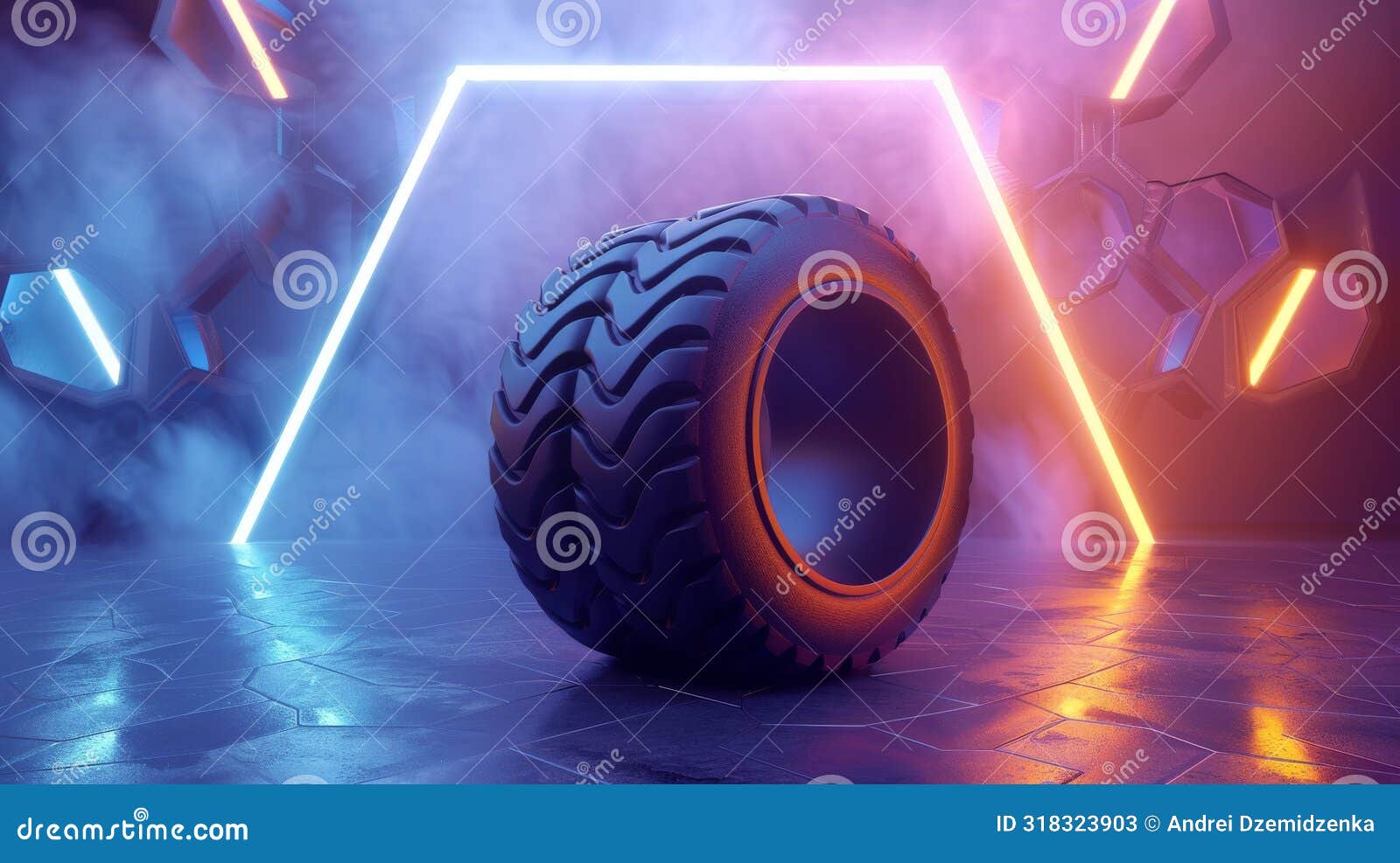 This Tire Ad Banner Presents a Close Up View of a 3D Realistic Tire ...