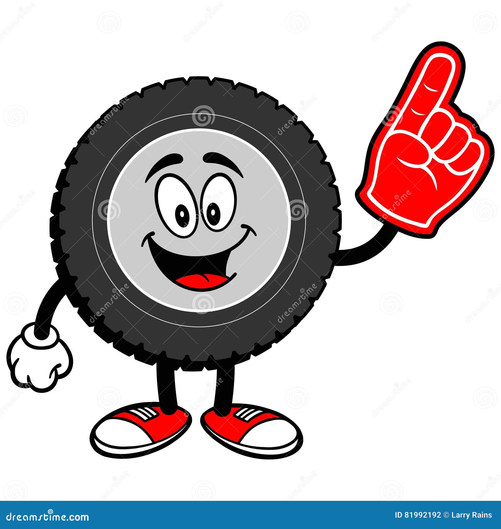 Tire Cartoon with Foam Finger Stock Vector - Illustration of tyre ...