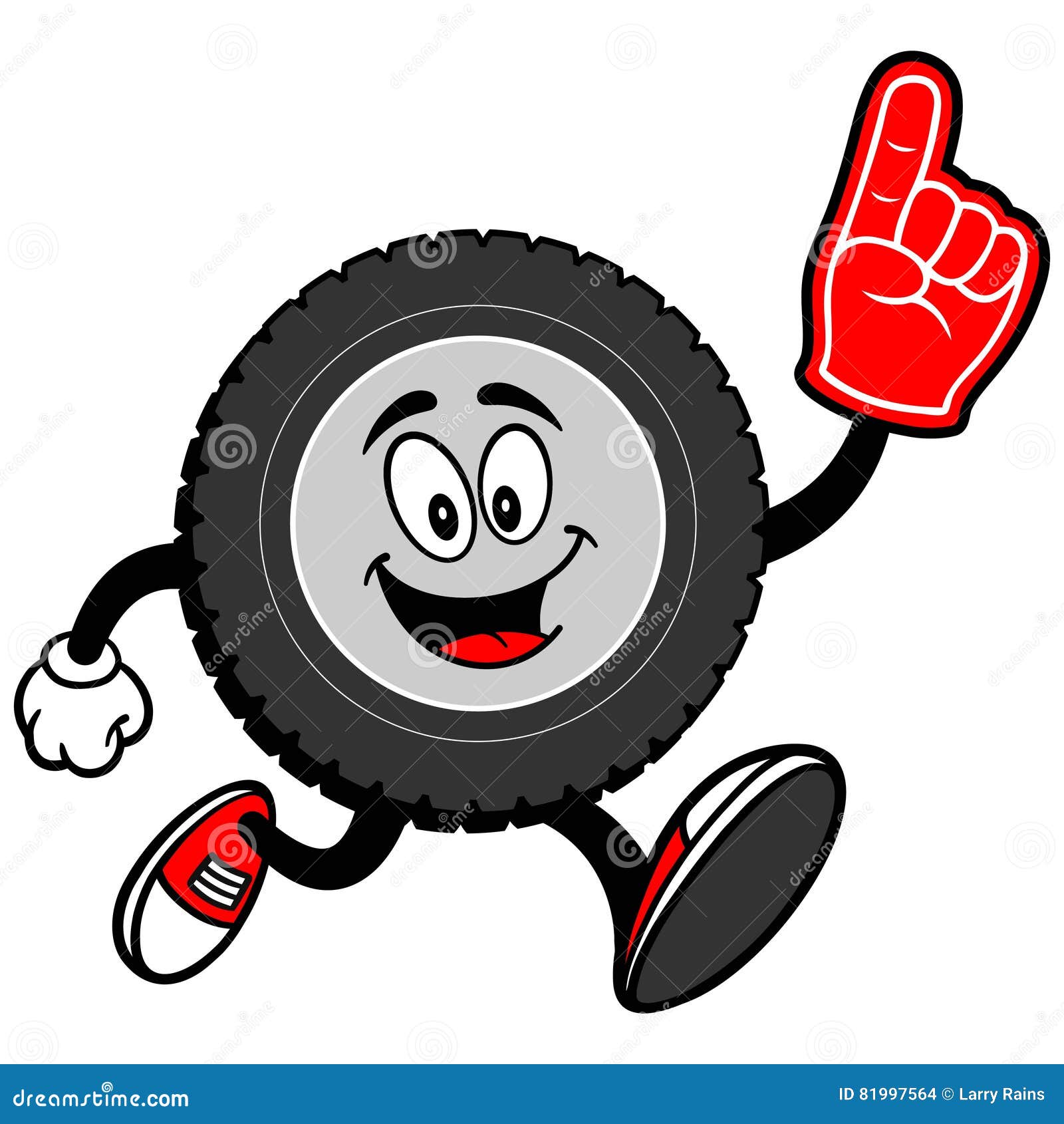 Tire Cartoon Running with a Foam Finger Stock Vector - Illustration of ...