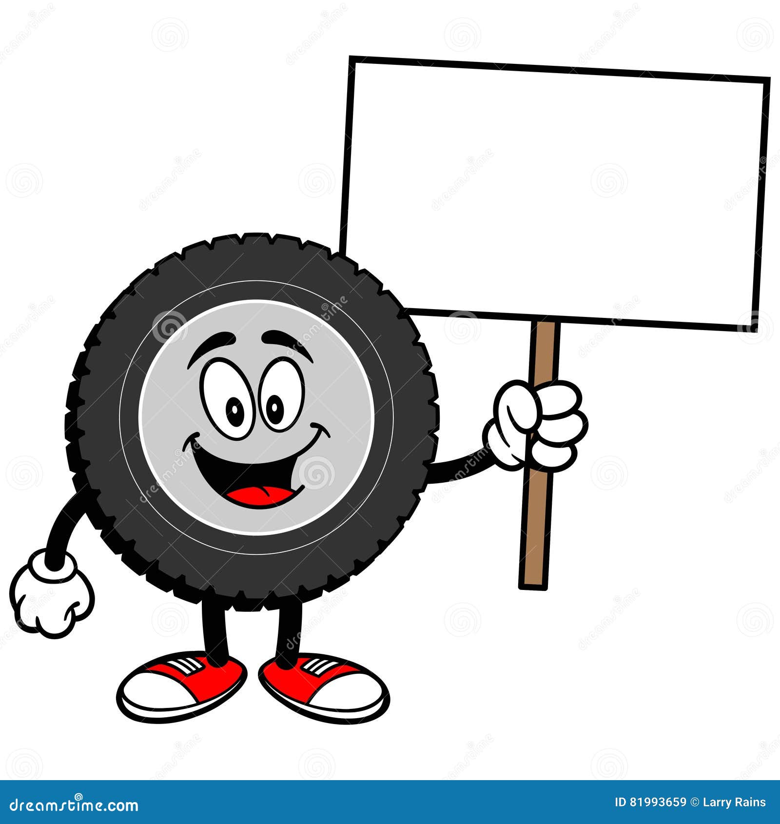Tire Cartoon with a Sign stock vector. Illustration of copy - 81993659