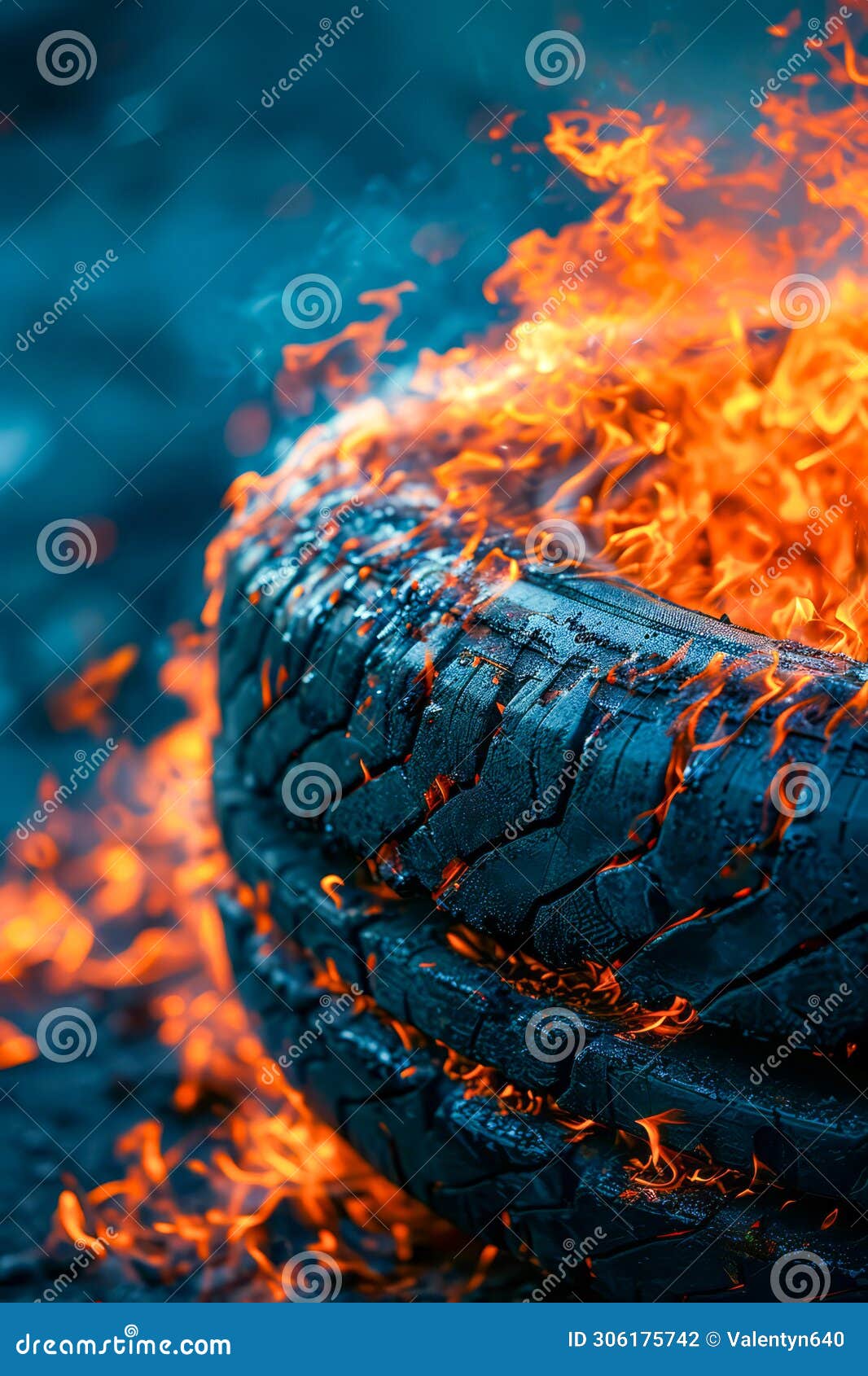 Tire is on Fire and is Surrounded by Flames. Generative AI Stock Photo ...