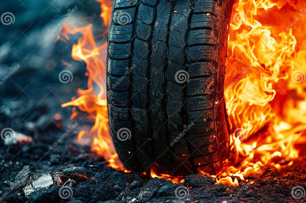 Tire is on Fire and is Surrounded by Flames. Generative AI Stock Image ...