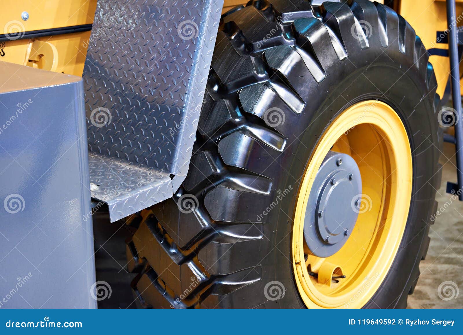 Tire of front loader stock photo. Image of bulldozer - 119649592