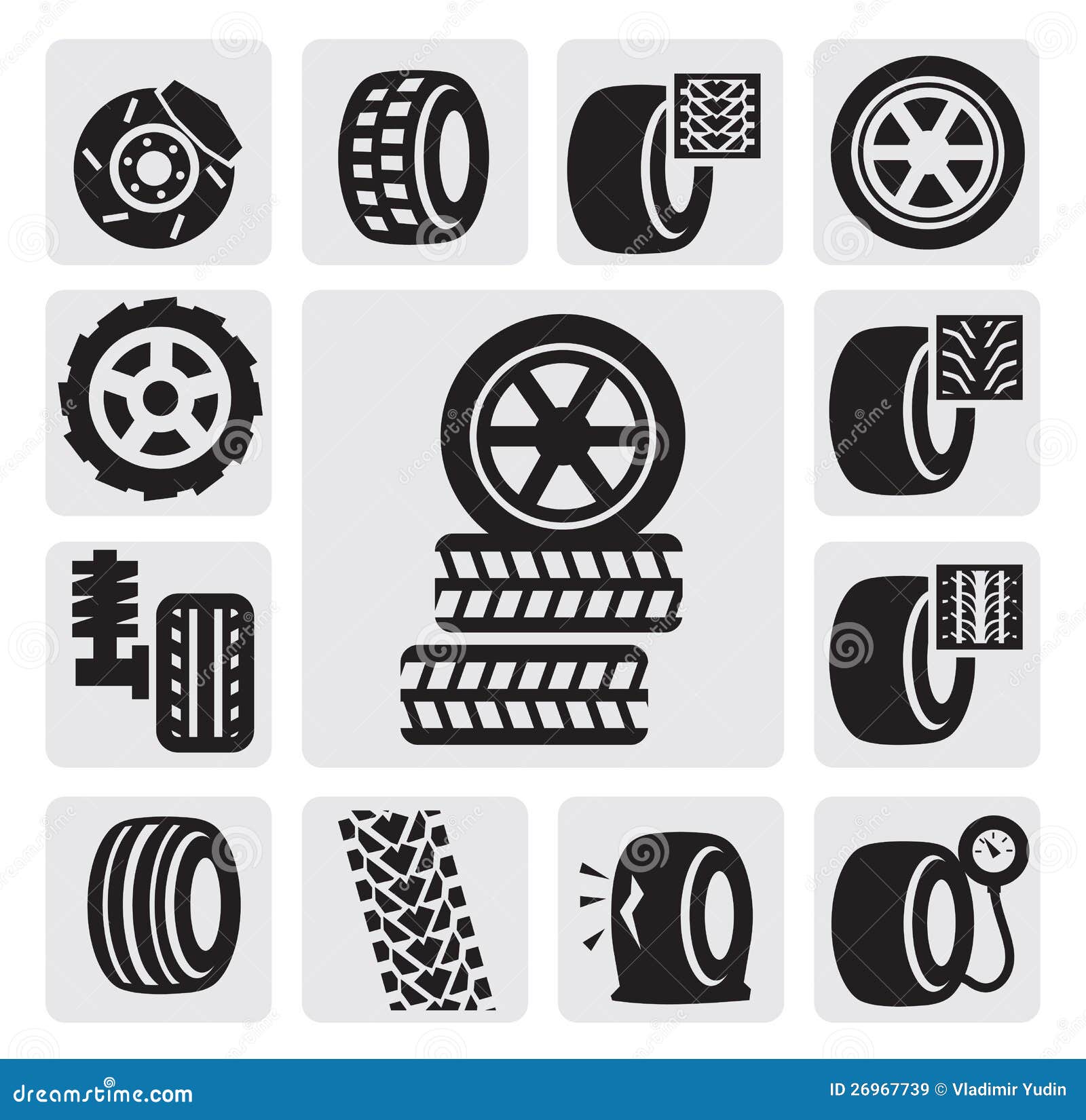 Tire icons stock vector. Illustration of pump, elements - 26967739