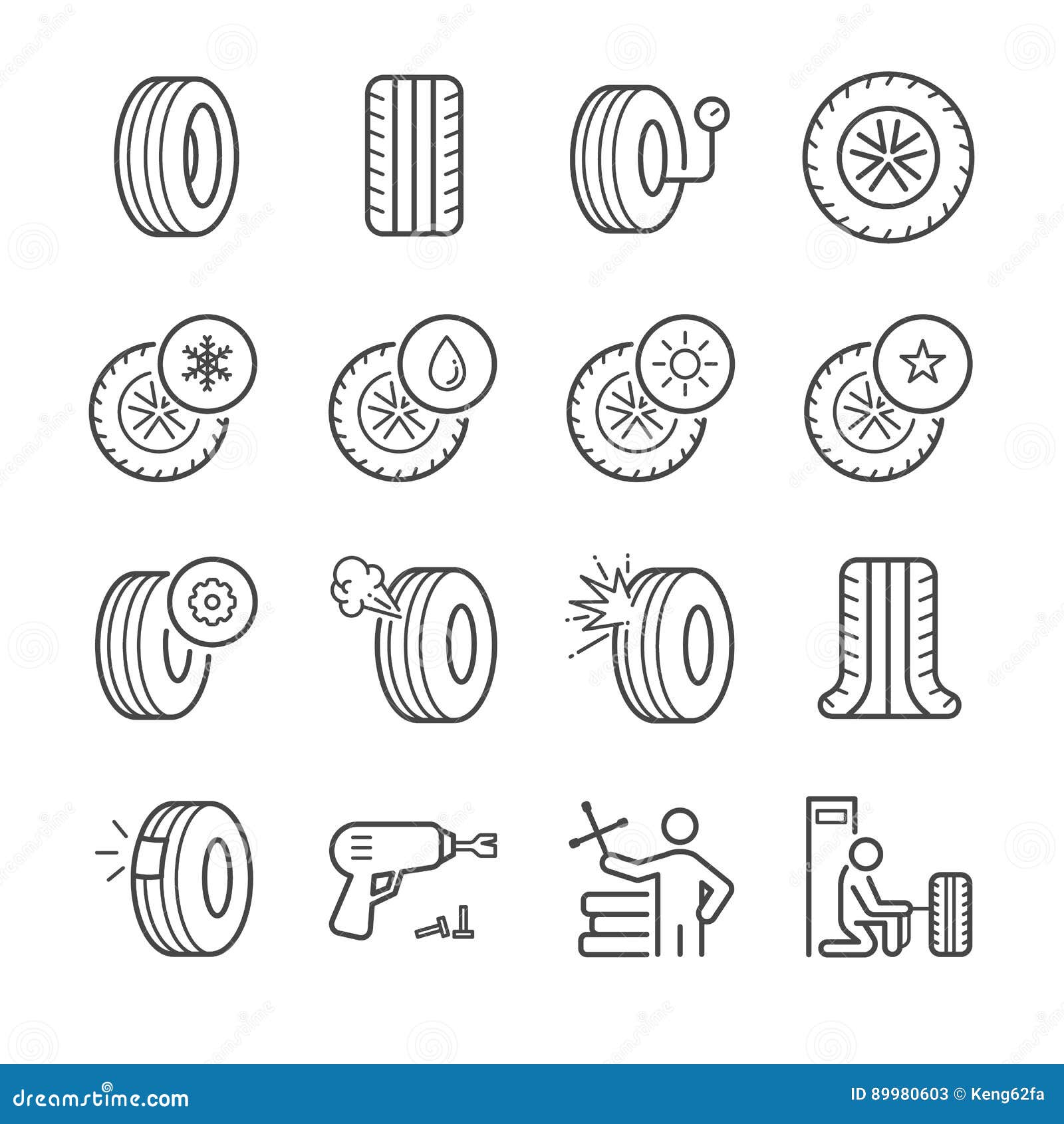 Tire icons set stock vector. Illustration of drive, rubber - 89980603