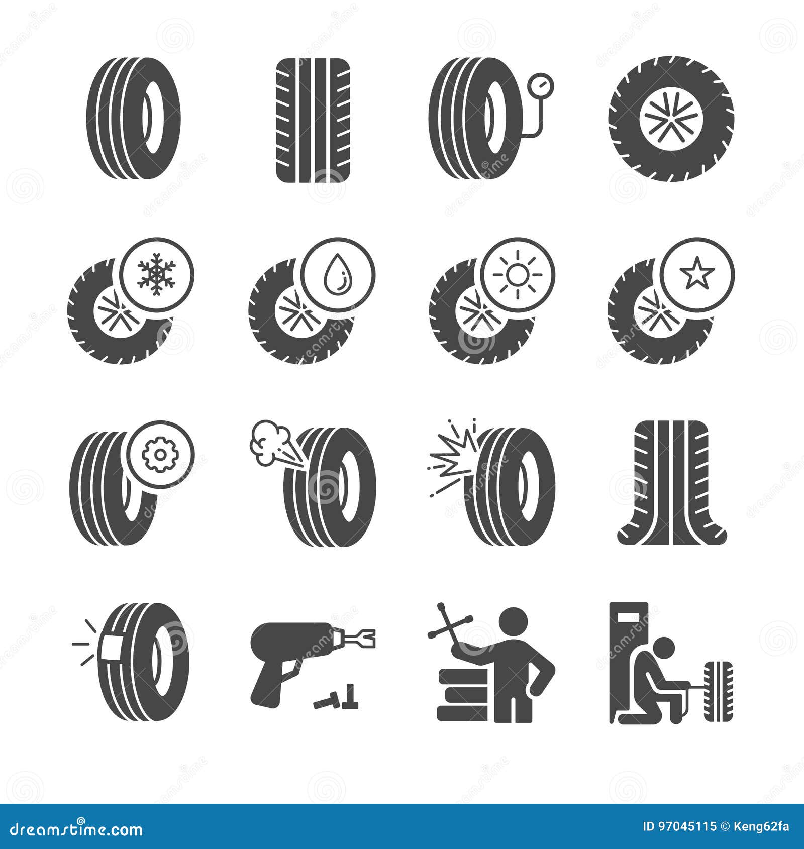 Tire icons set stock vector. Illustration of service - 97045115